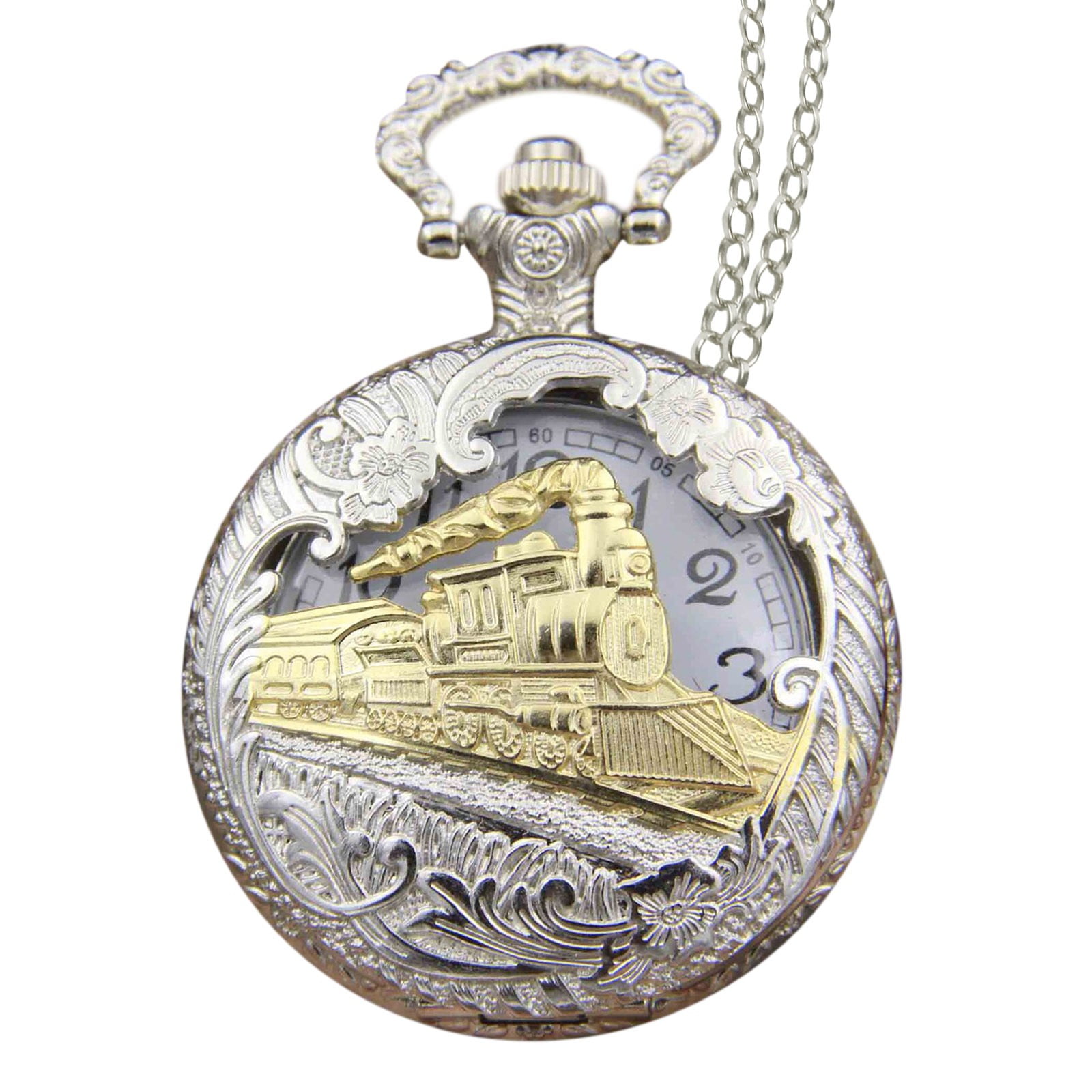 XZYYR Steam Train Antique Chain Quartz Locomotive Pendant Pocket Watch ...