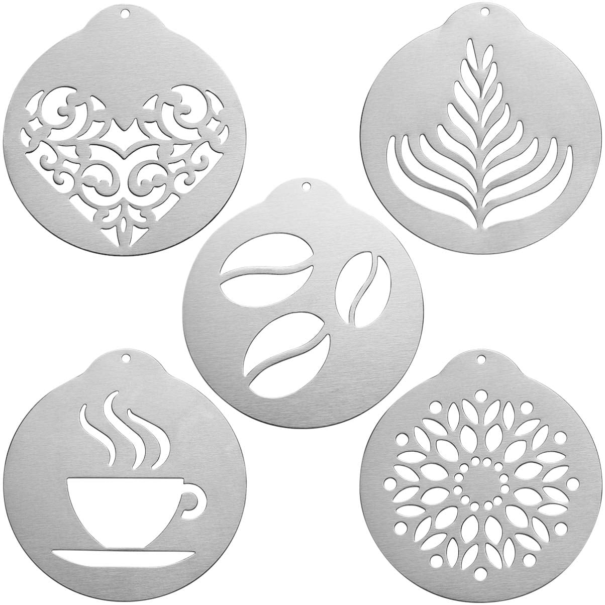 XZZ 5Pcs Stainless Steel Coffee Decorating Stencils, Metal Foam Latte ...