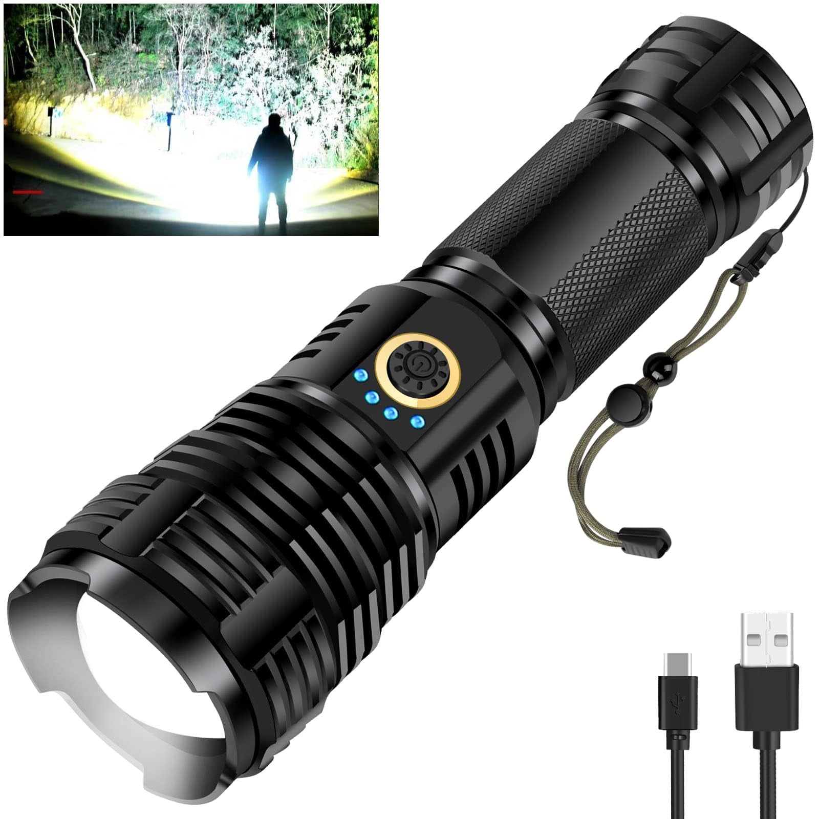 XZZ Flashlights High Lumens, LED Flashlight Rechargeable Super Bright ...