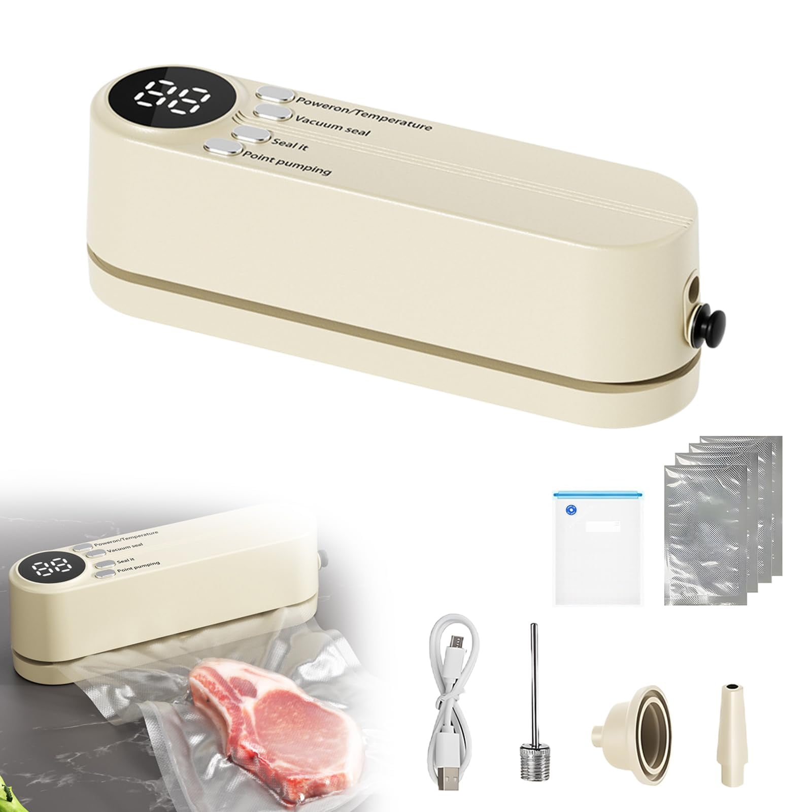 XZZ Mini Wireless Vacuum Sealer, Cordless Portable Handheld Vacuum Food Preservation Packaging ...
