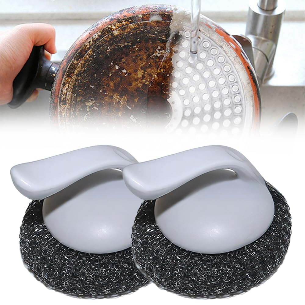 XZZ Stainless Steel Wool Scrubber with Handle, 2025 New Pot Scrubbers ...