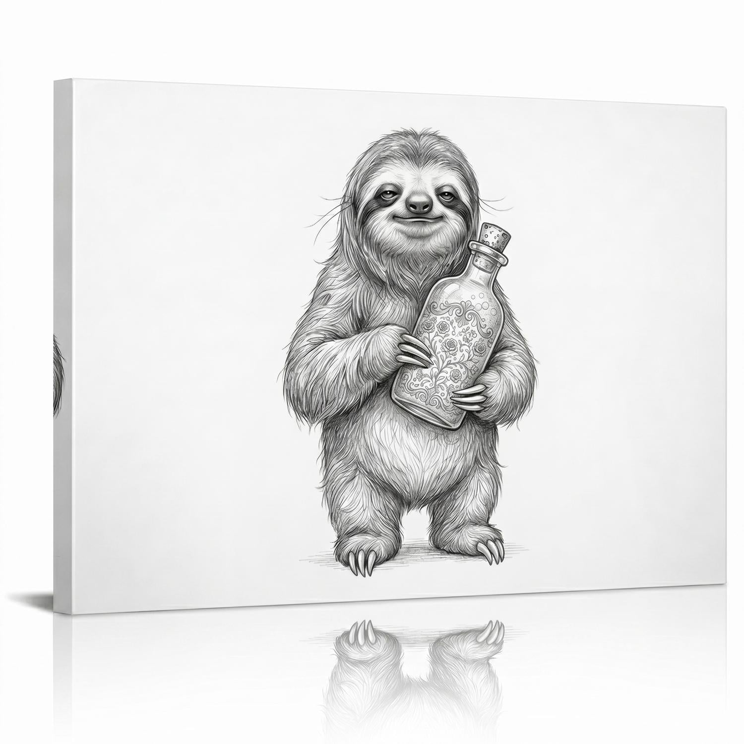 XaaKee Canvas Wall Art Prints Sloth Cute Wildlife Whimsical Sketch ...