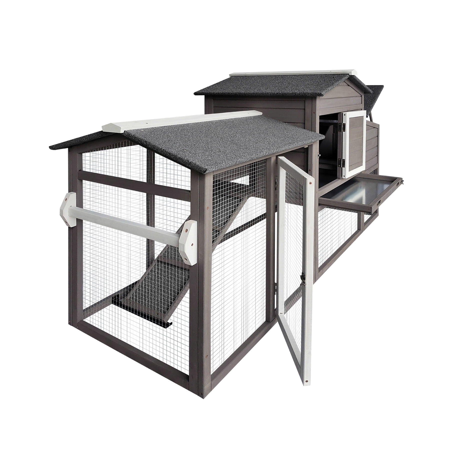 Xahpower Mobile Wooden Hen House with Wheels Tractor Chicken Coop ...
