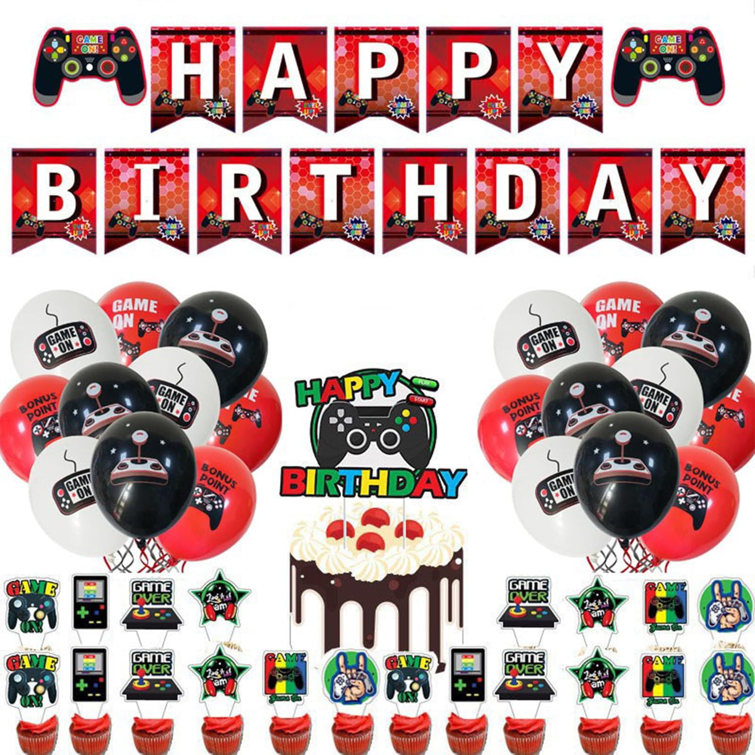 Xaoyaya Red Video Game Birthday ,Party Supplies Birthday Banner ...