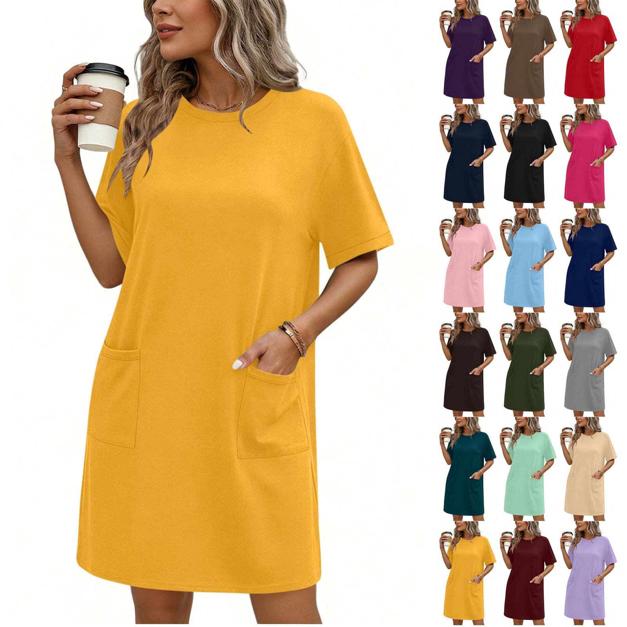 Xaqiouau Women’s Casual T Shirt Dress Short Sleeve Crewneck Loose Fit ...