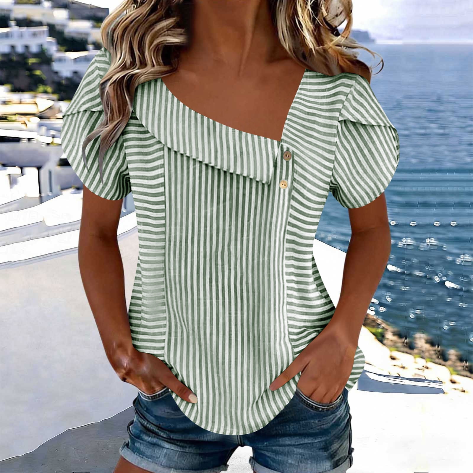 Xaqiouau Women's Solid Color Square Neck Puff Short Sleeve Loose Top ...