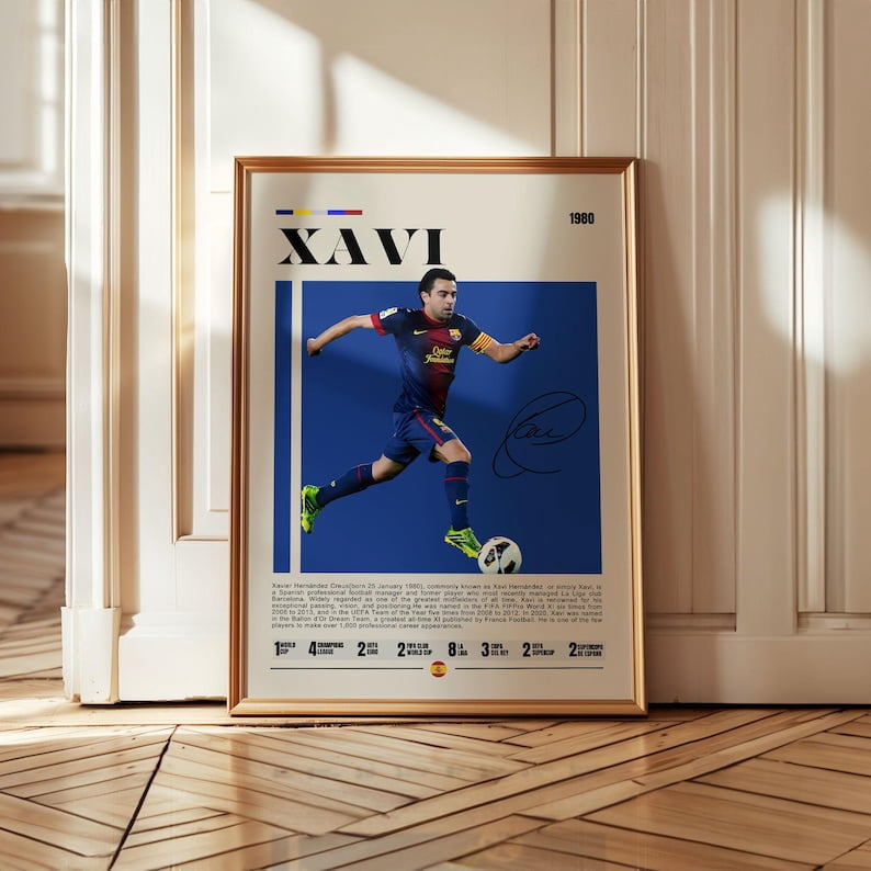 Xavi Hernandez Barcelona Soccer Poster Football Legend Wall Art Home ...