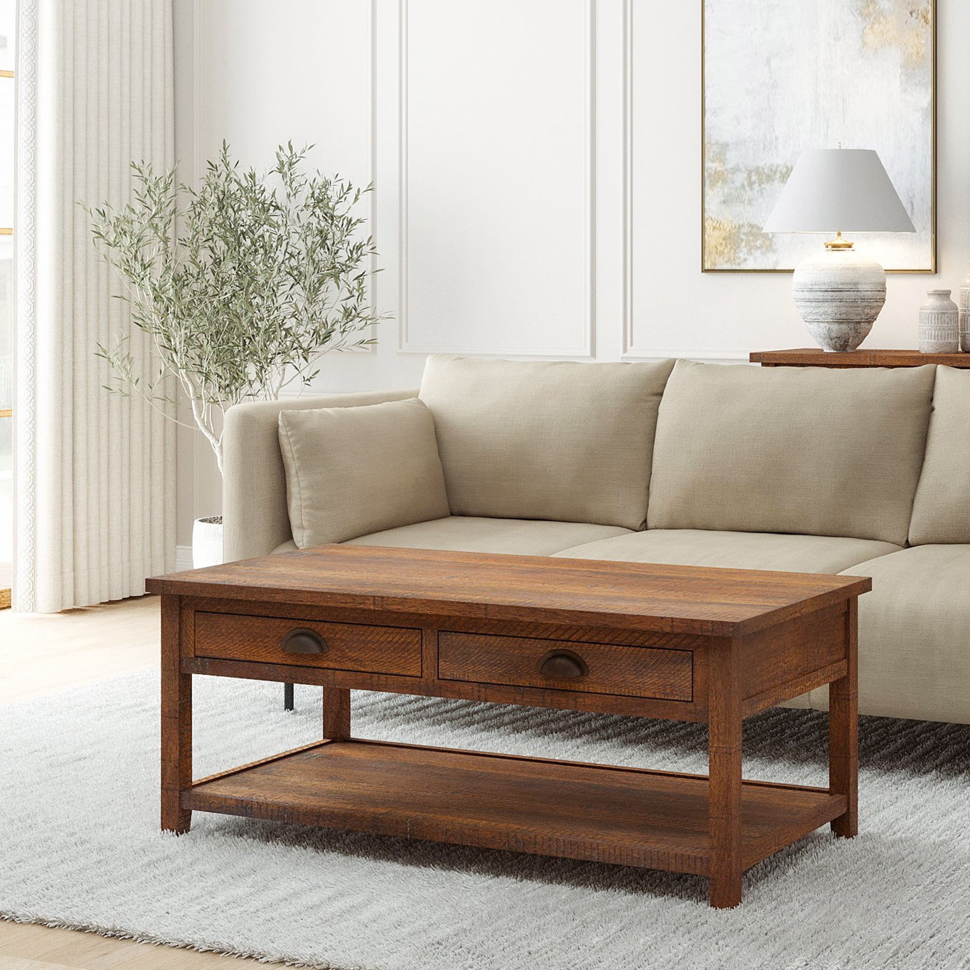 Xavier Rough Sawn Natural Wood Sofa Table - Walmart.com