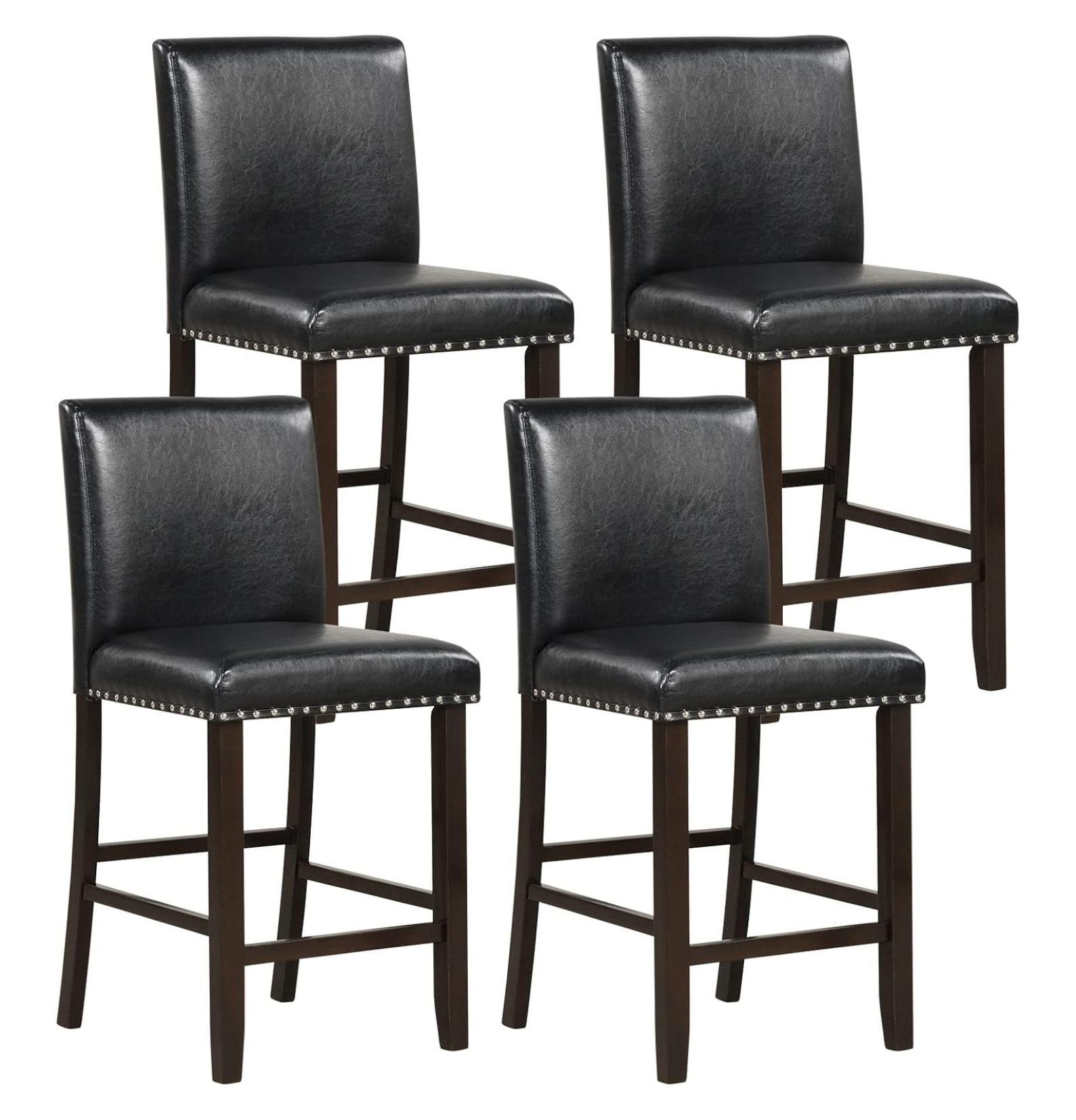 Xayoca Bar Stools Set of 4, 25.5” PVC Leather Armless Counter Height ...