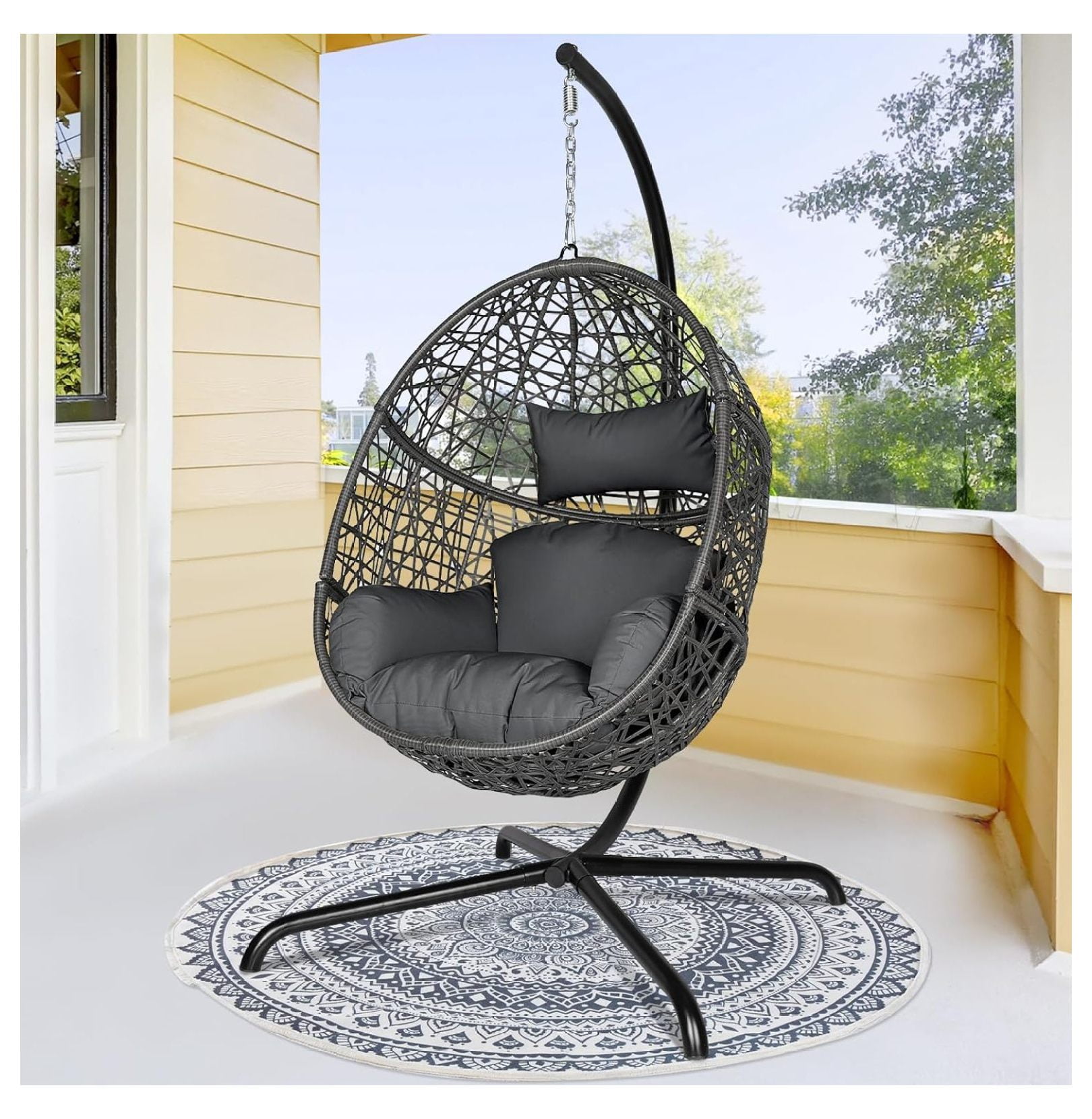 Xayoca Indoor Outdoor Large Wicker Hanging Egg Chair with Stand PE ...