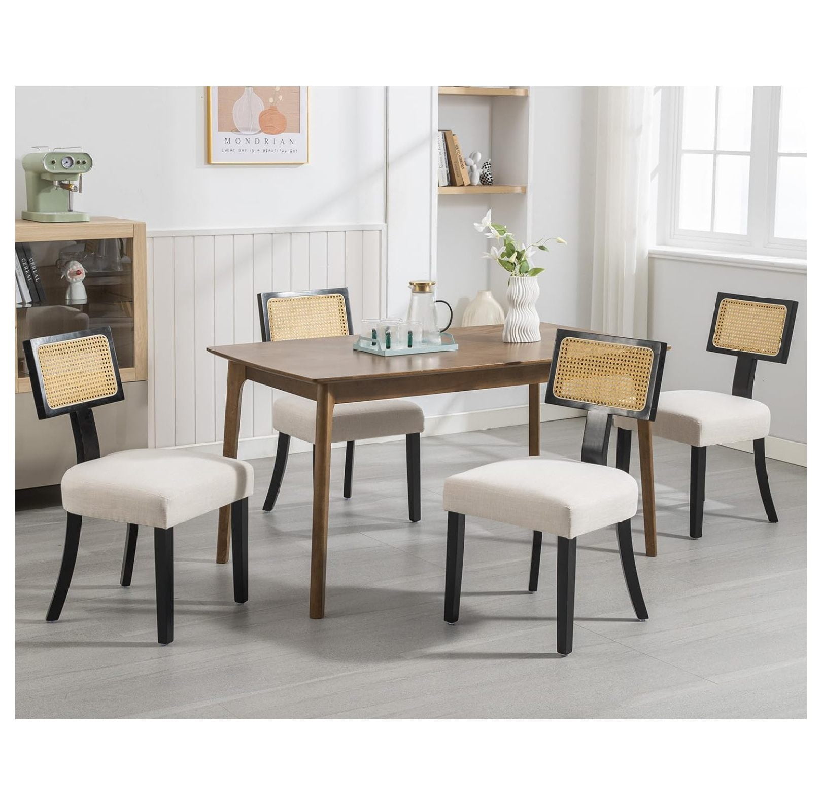 Xayoca Modern Accent Rattan Dining Chairs Set of 4, Century Farmhouse ...