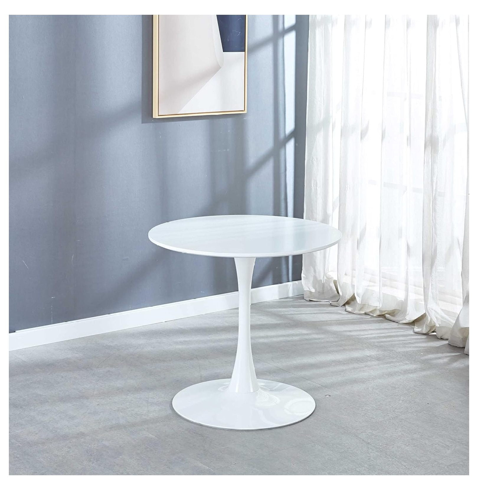 Xayoca Modern Round 2-Person Dining Table with Metal Pedestal Base ...