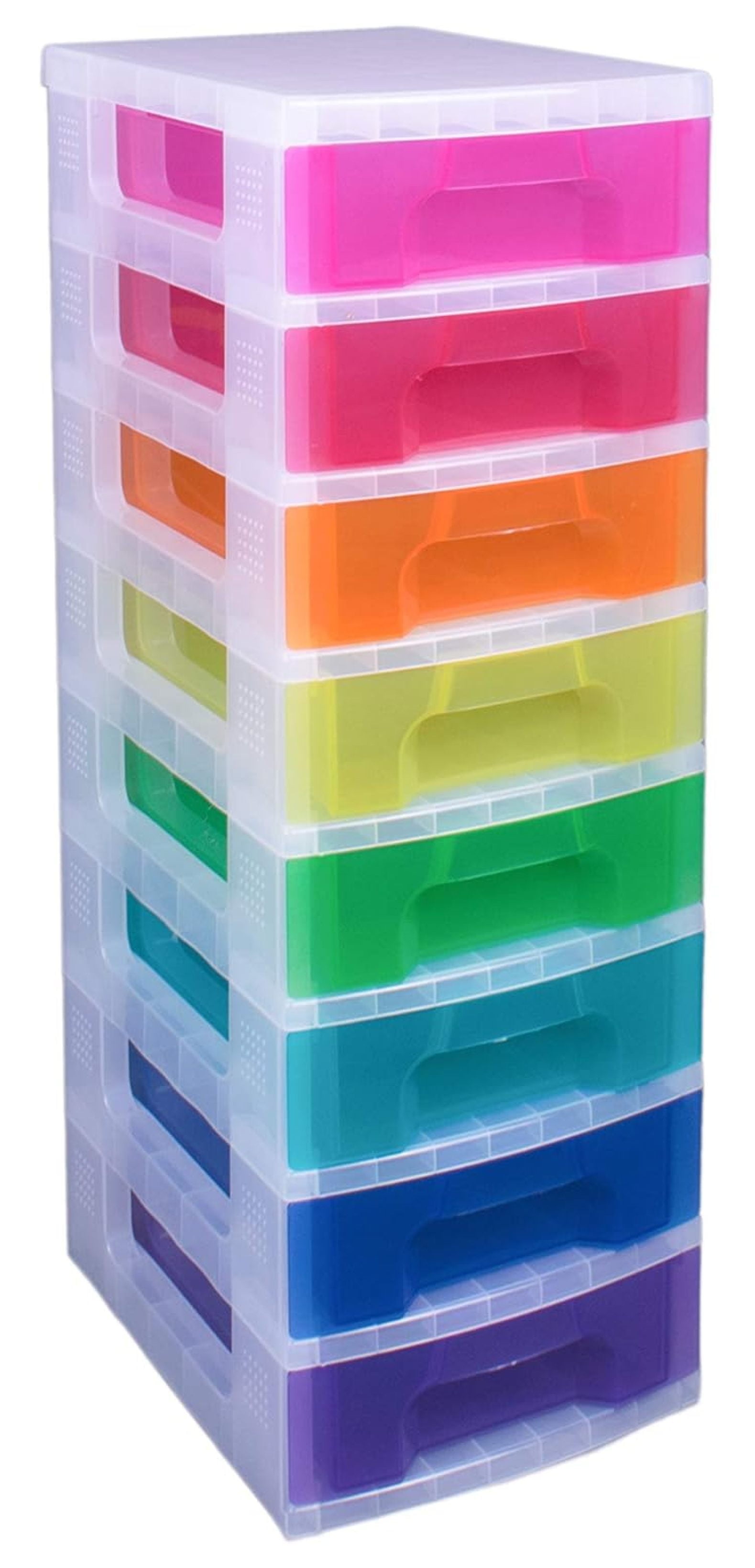 Xayoca Plastic Storage Tower, 8 x 7 Litre, Clear Frame with Rainbow ...