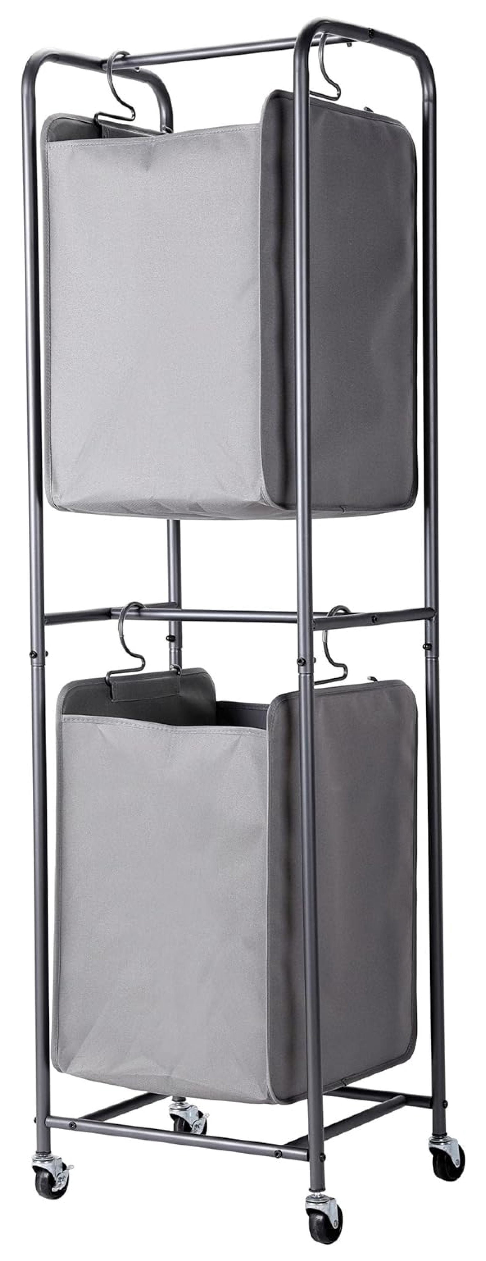 Xayoca Rolling 2-Tier Vertical Laundry Hamper Sorter - Grey - Cart with ...