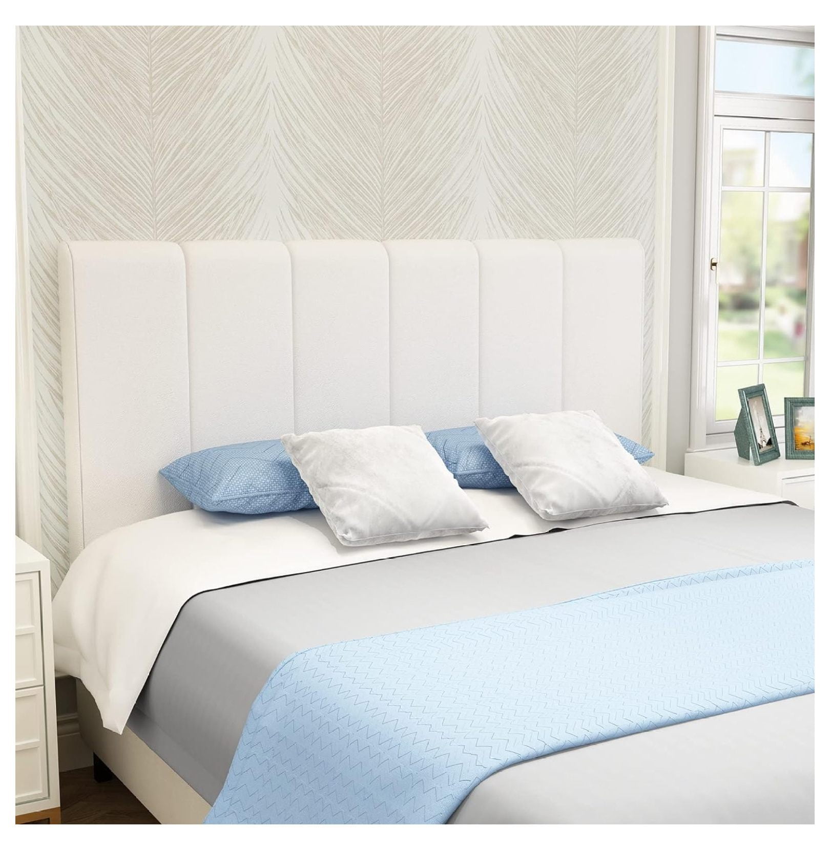 Xayoca Upholstered Headboard Queen, Full Foldable White Headboard for ...
