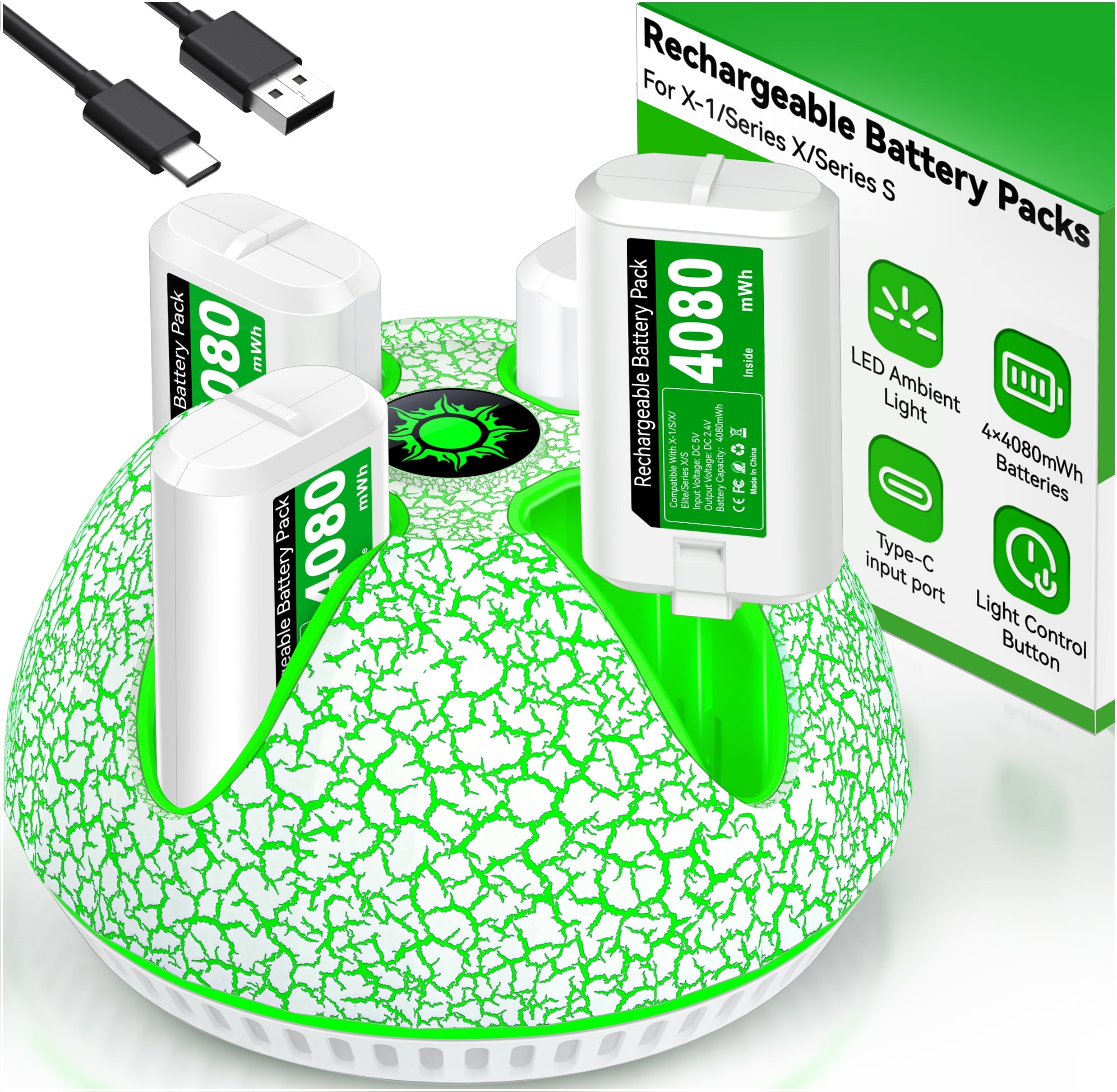 Xbox Controller Battery Pack with 4 x 4080mWh Rechargeable Battery ...