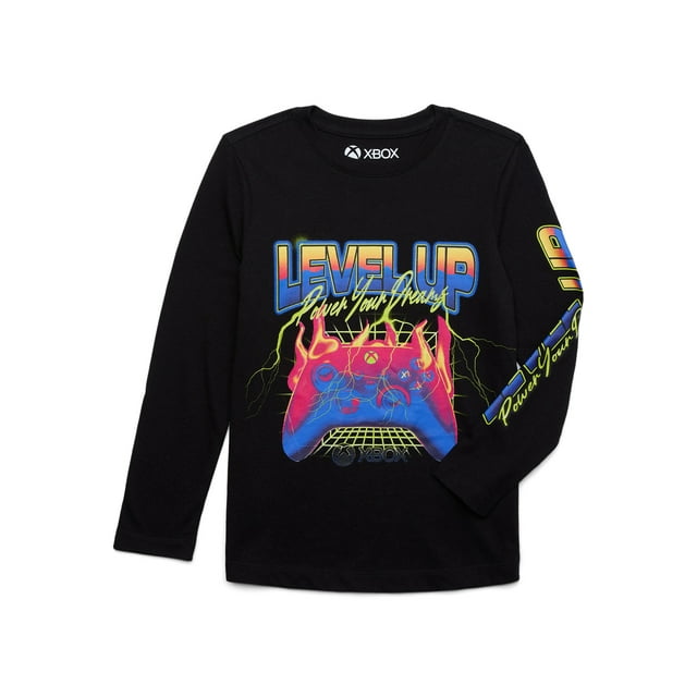 Xbox Boys Level Up Graphic Crewneck Tee with Long Sleeves, Sizes XS-2X ...