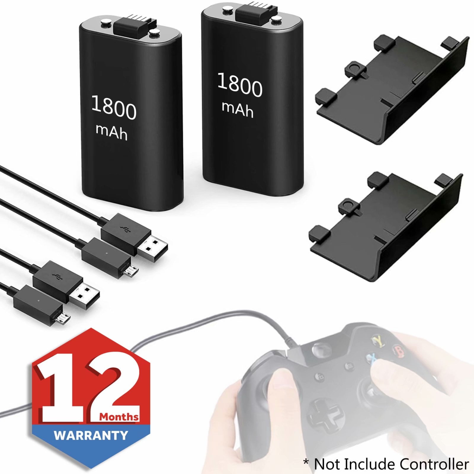 For Xbox One Controller Battery Pack, 2 Pack 1800mAh Battery for Xbox ...