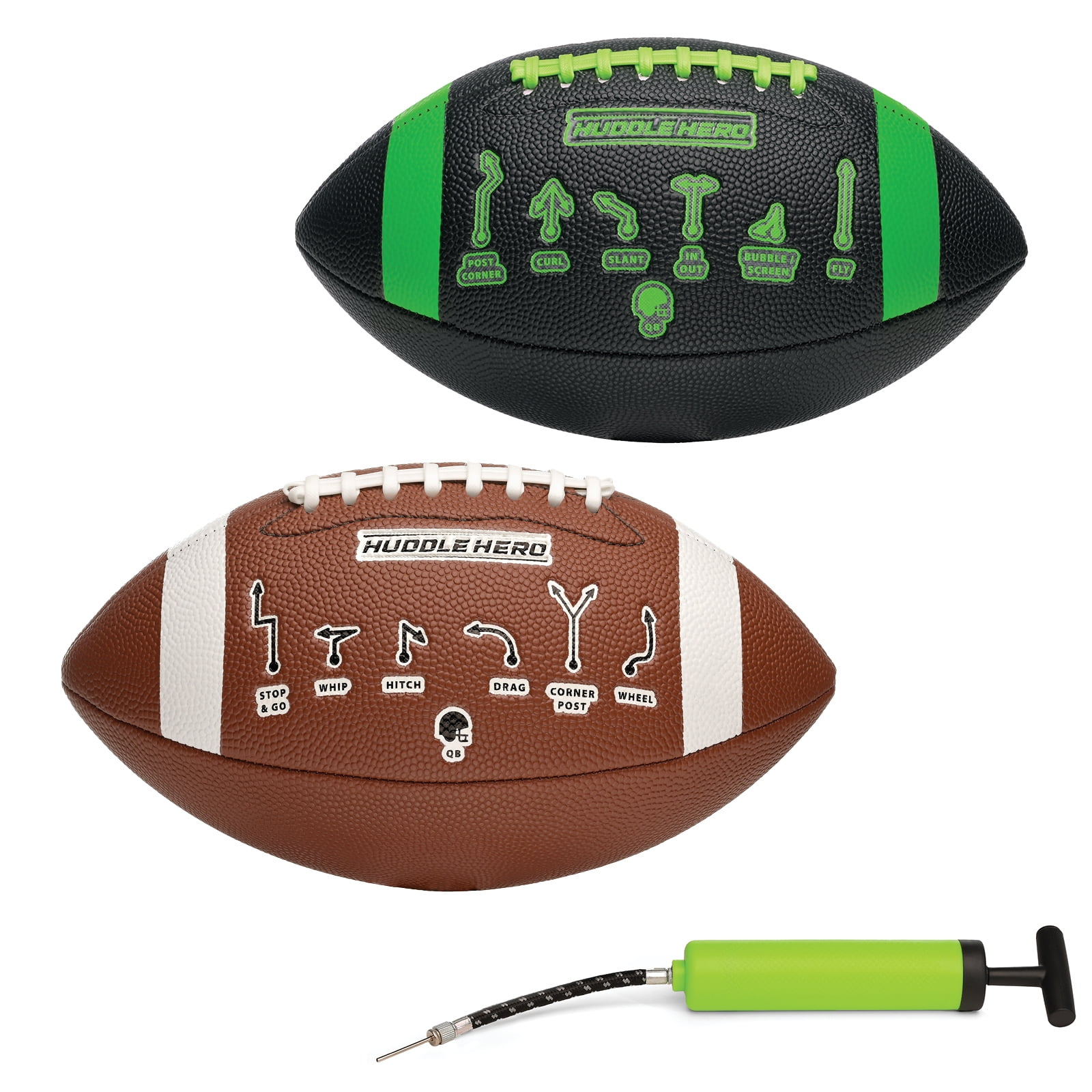 Xcello Sports Huddle Hero Mini Football 2-Pack w/ Pump (Black and Brown ...