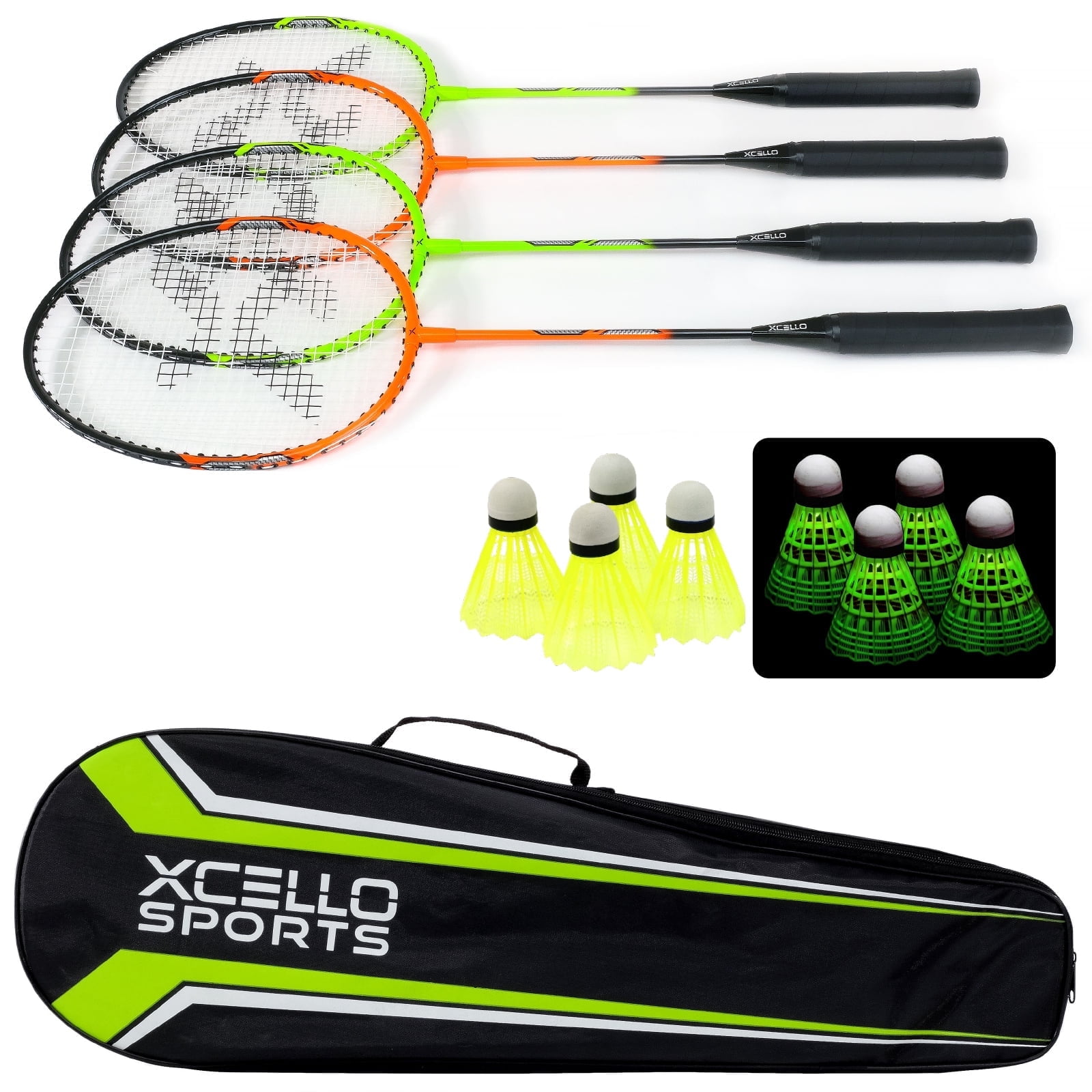 Xcello Sports Backyard Badminton Set with LED Game Shuttle, 2 Green ...