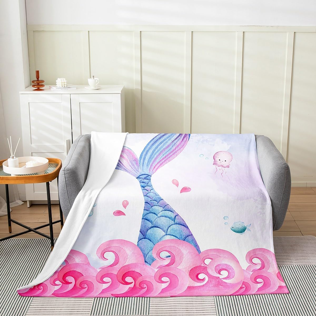 Xchearser Mermaid Tail Flannel Blanket All Seasons,Fish Scales Bed ...