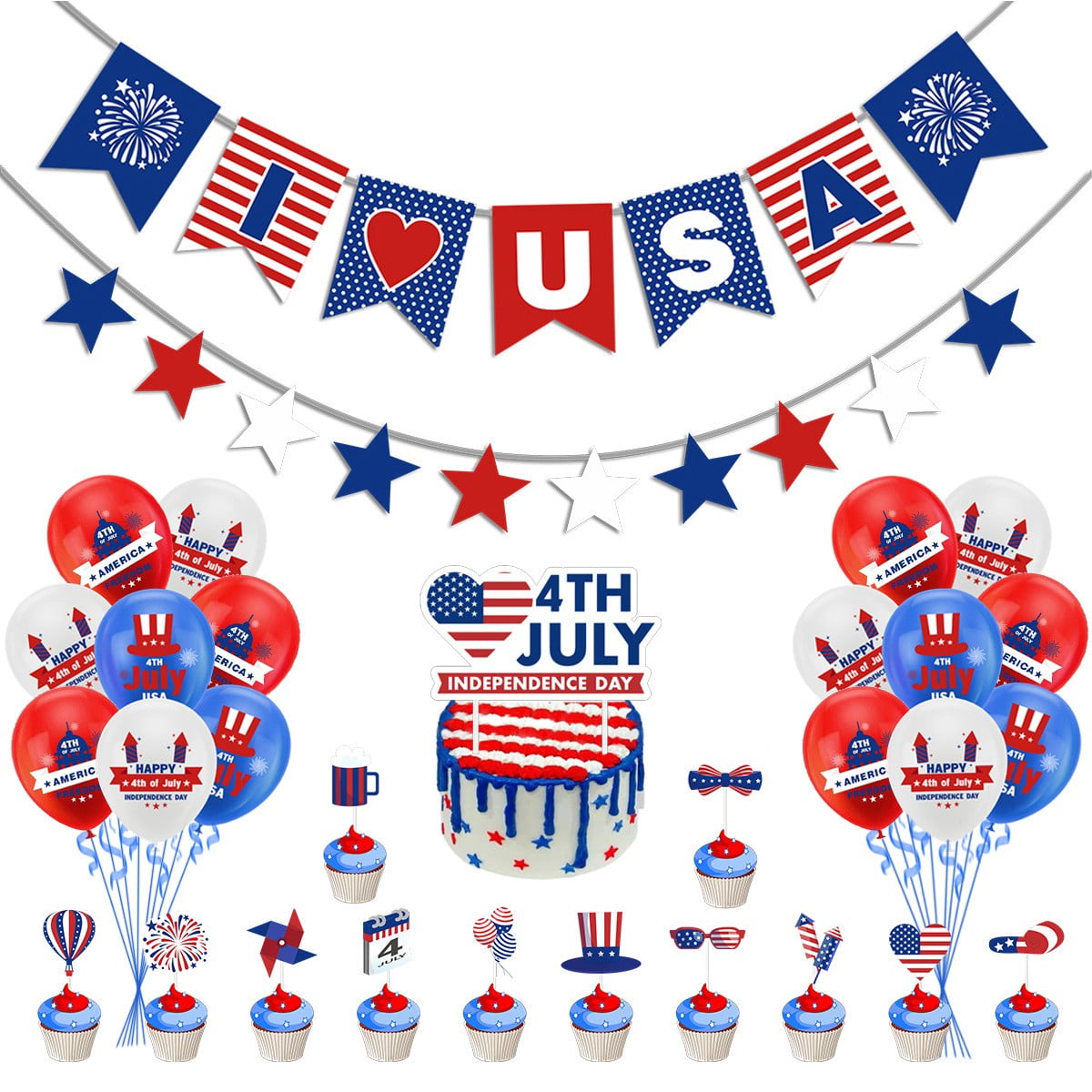 Xchenda Party Flag Balloon Set Fourth Of July Decorations Hanging Shiny