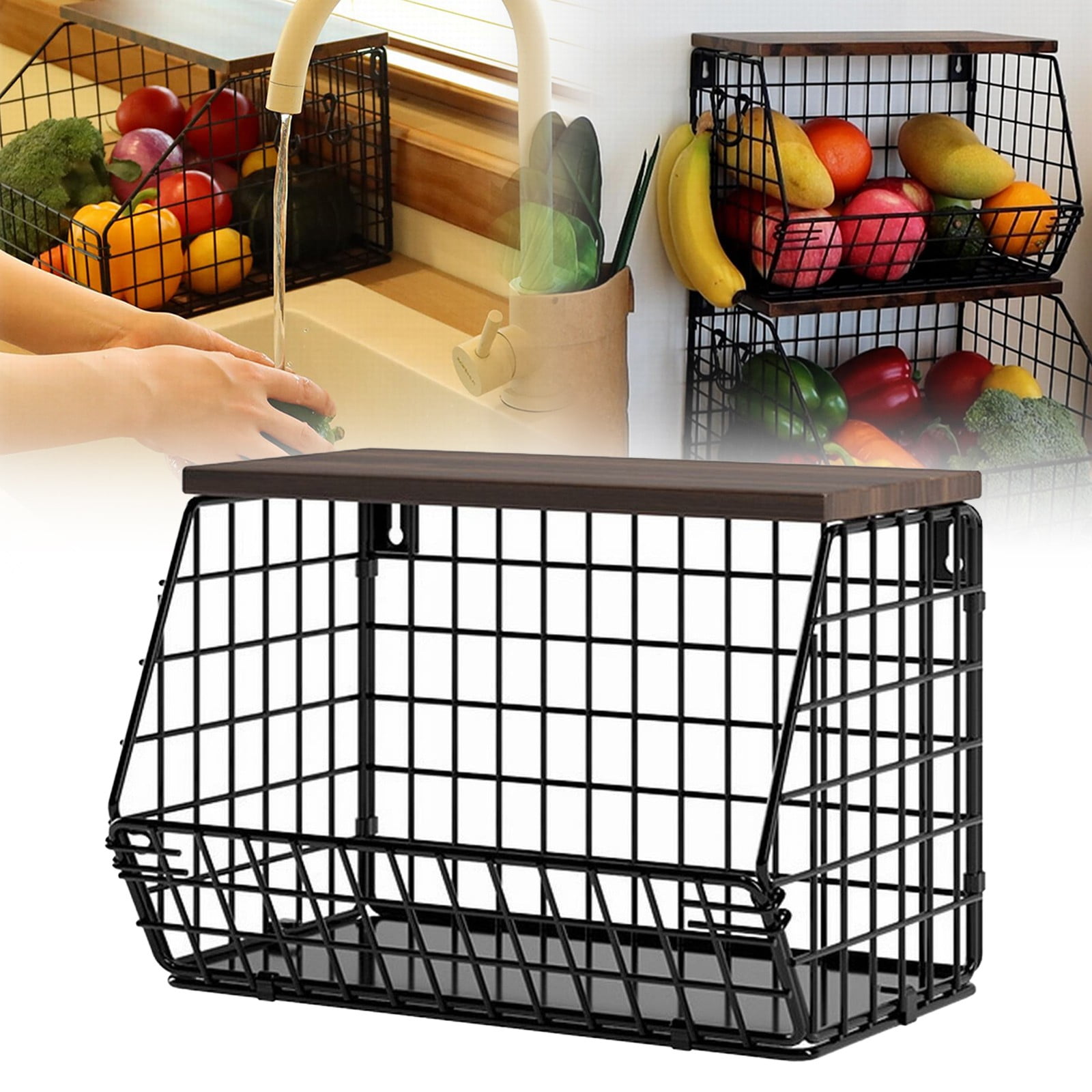 Xchenda Storage Shelves Fruit Basket Stackable Wall Mounted Fruit ...