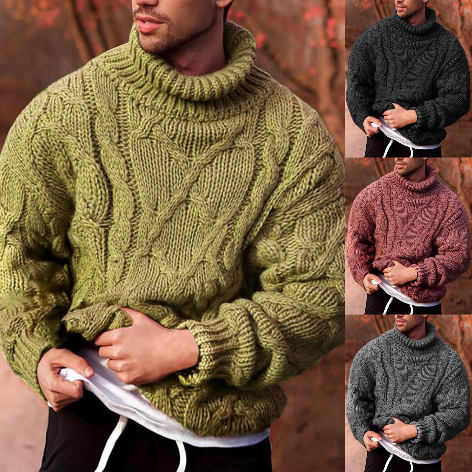 Xcmzpl Chunky Sweaters for Men Turtleneck Sweater Oversized Long Sleeve ...