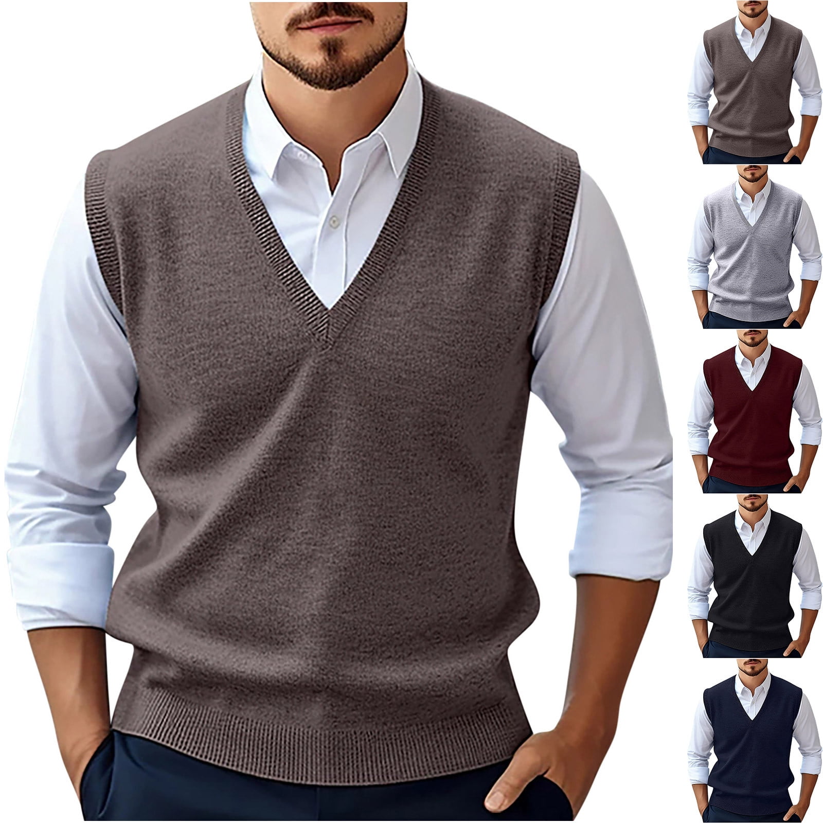 Xcmzpl Men's Sleeveless Sweater Vest Lightweight V-Neck Cotton Vest ...