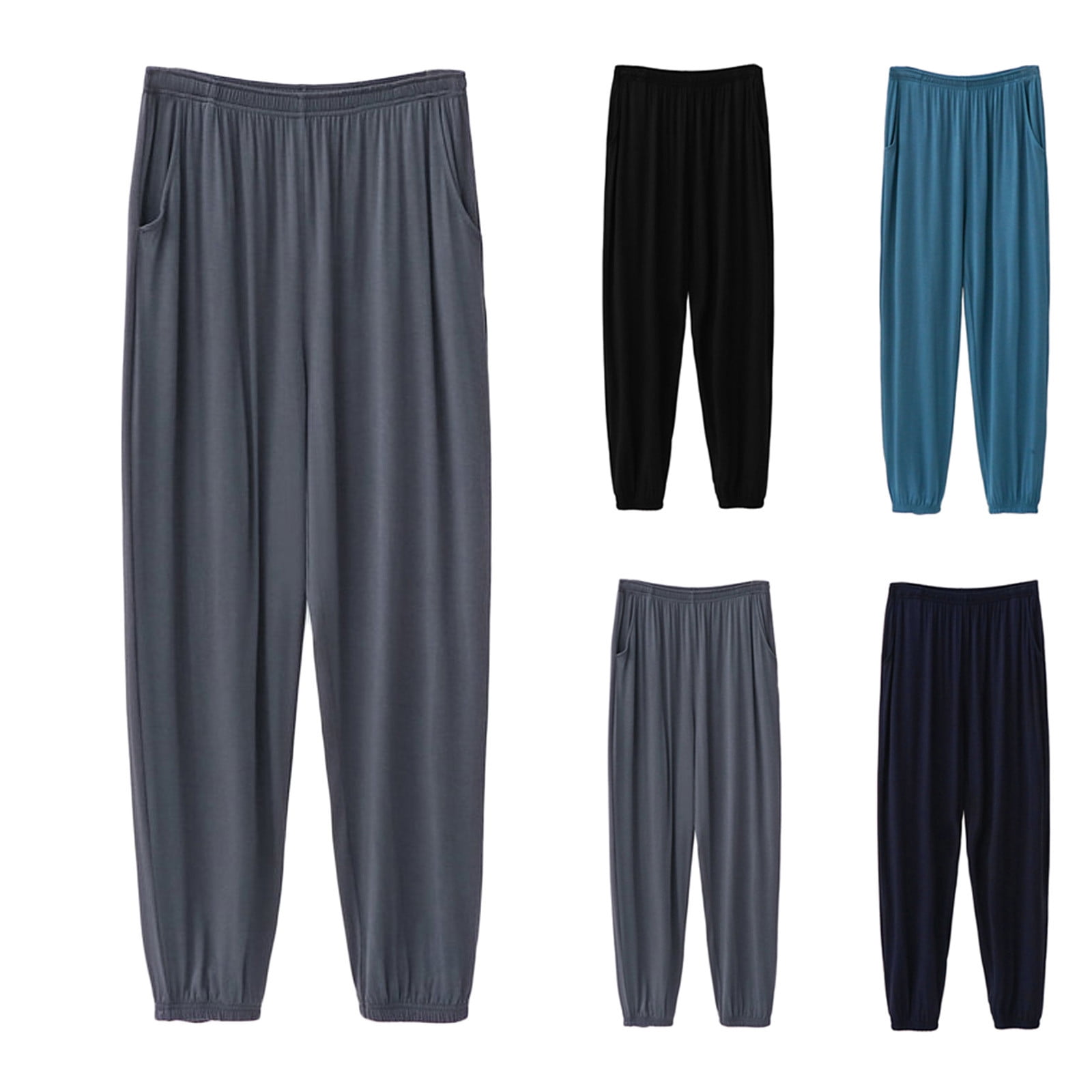 Xcmzpl Mens Solid Pajamas Pants with Pocket Elastic Waist Cinch Bottom ...
