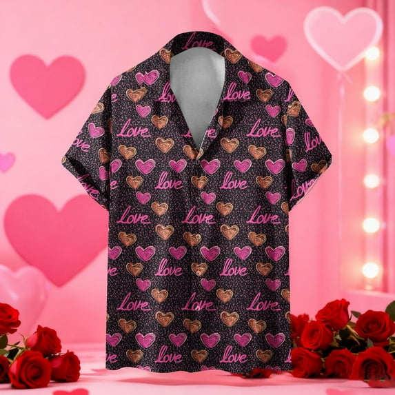 Xcmzpl Mens Valentine's Day Shirt Big and Tall Hawaiian Button Down ...
