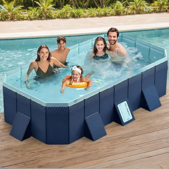 Xcnengy Foldable Swimming Pool, Collapsible Rectangle Hard Plastic Pool ...