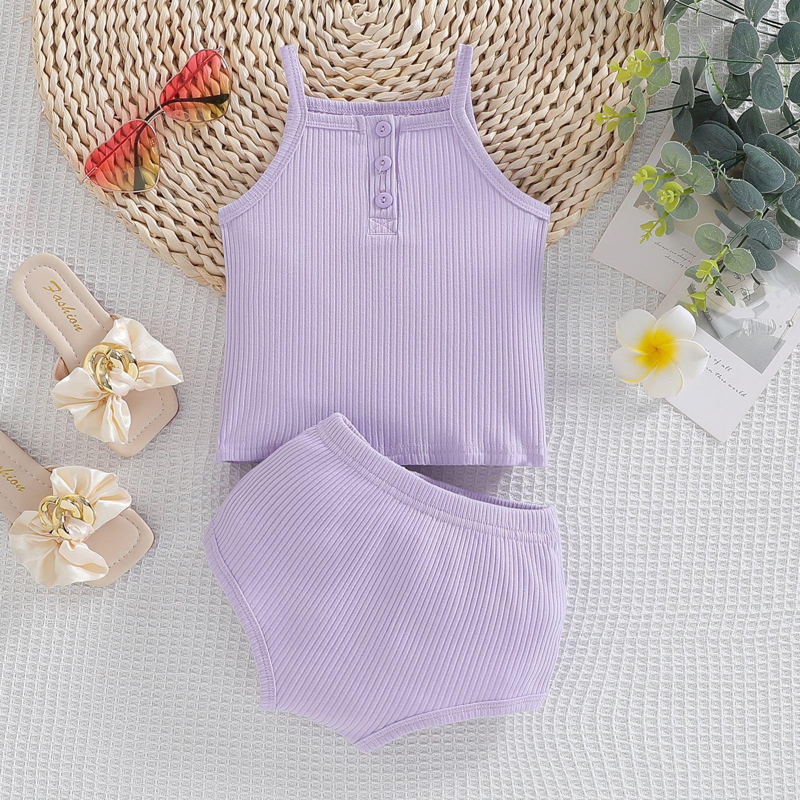 Xdegoge 2 Piece Baby Ribbed Knit Henley Tank Tops Sleeveless Pajama Set ...
