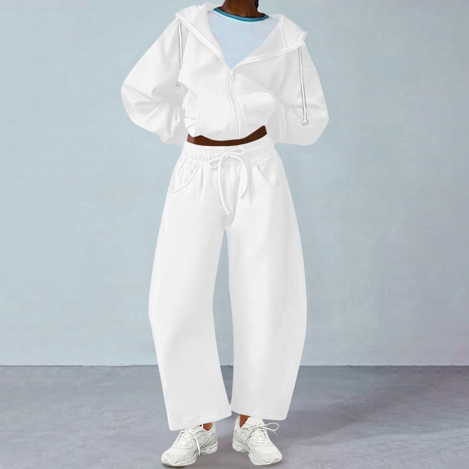 Xdegoge 2 Piece Sweat Suits for Women Plus Size 2025 Solid Color Sweat ...