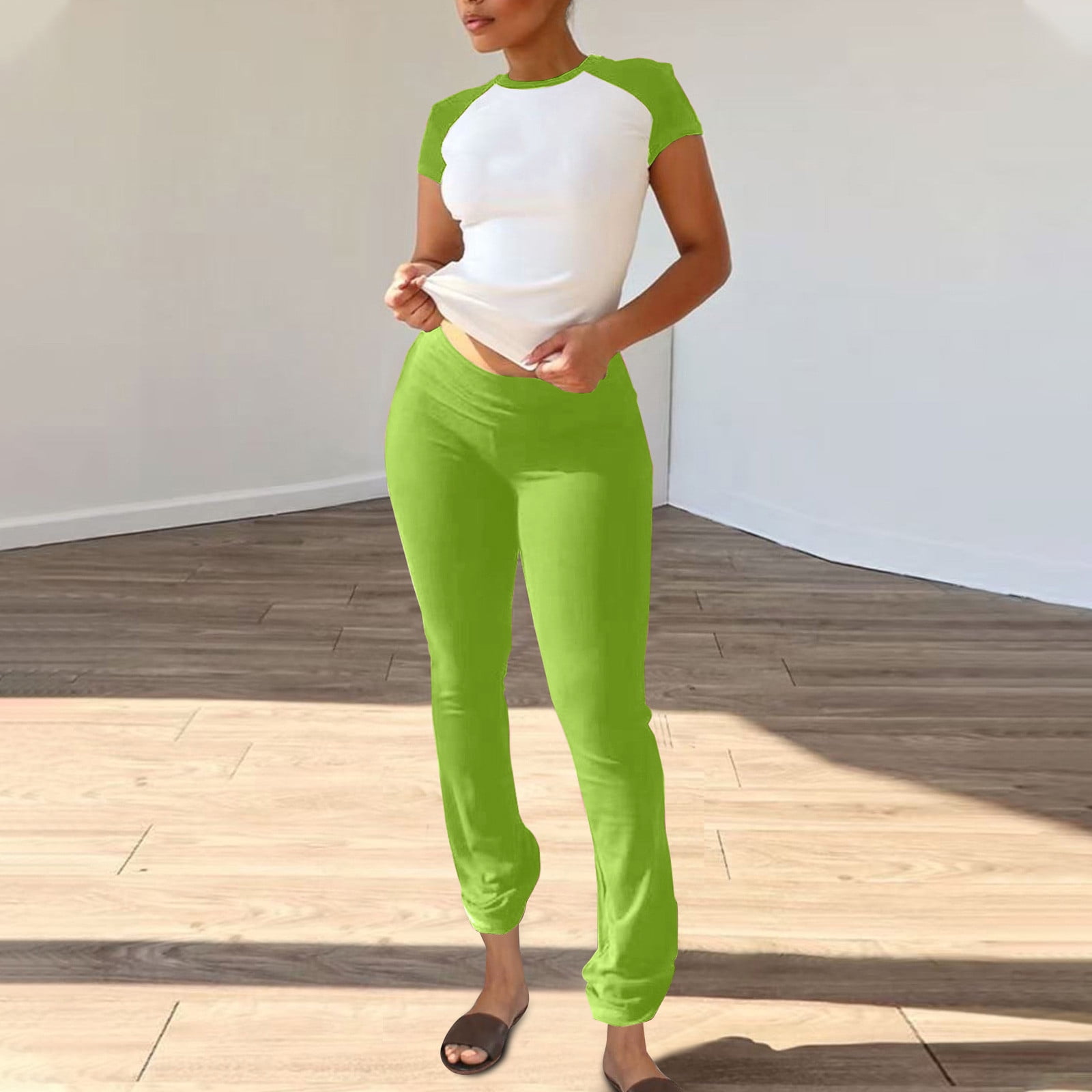 Xdegoge Activewear 2 Piece Sets for Women Casual Short Sleeve Slim Fit ...