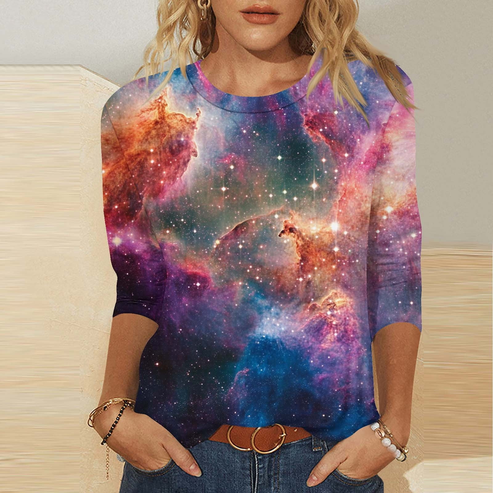 Xdegoge Blouses for Women Dressy Casual Fashion Starry Sky Fashion ...