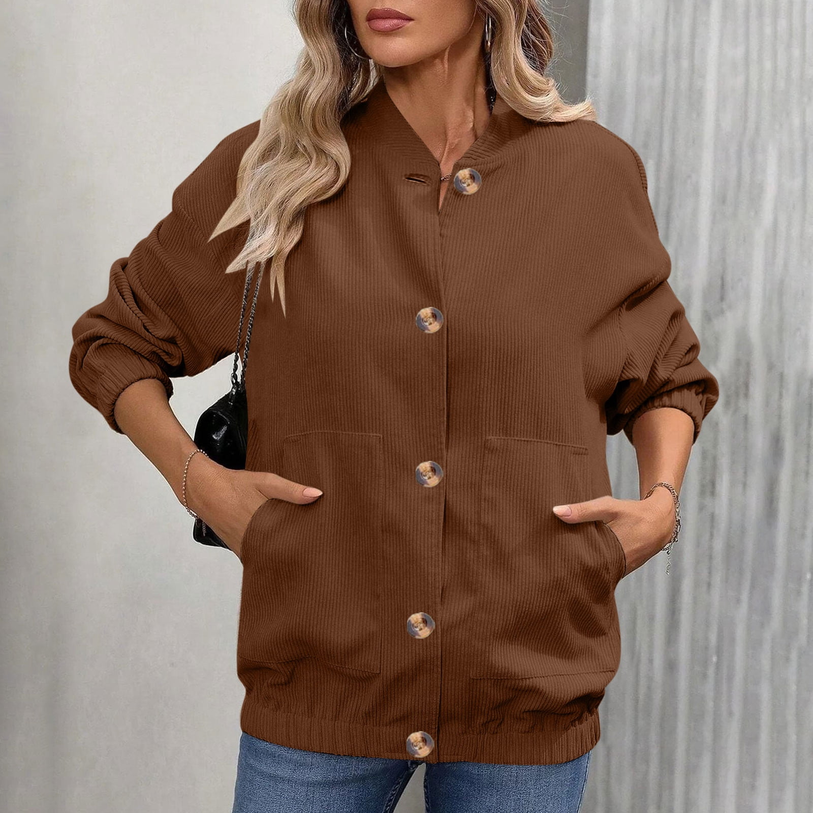Xdegoge Bomber Jacket for Women Casual Button Down Lightweight Trench ...