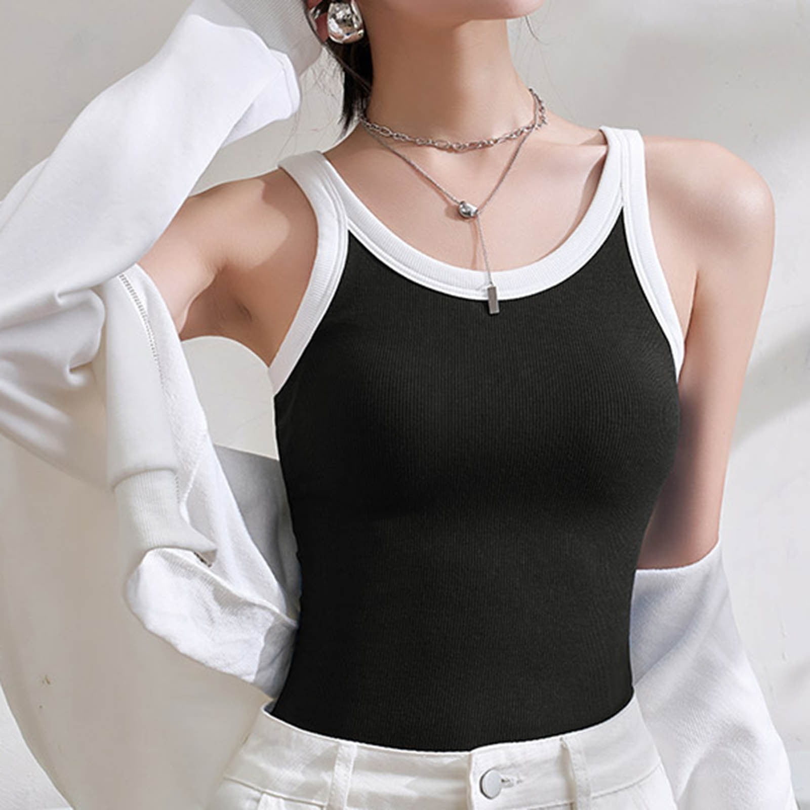 Xdegoge Camisole Top for Women with Built In Bra Spaghetti Strap Ribbed ...