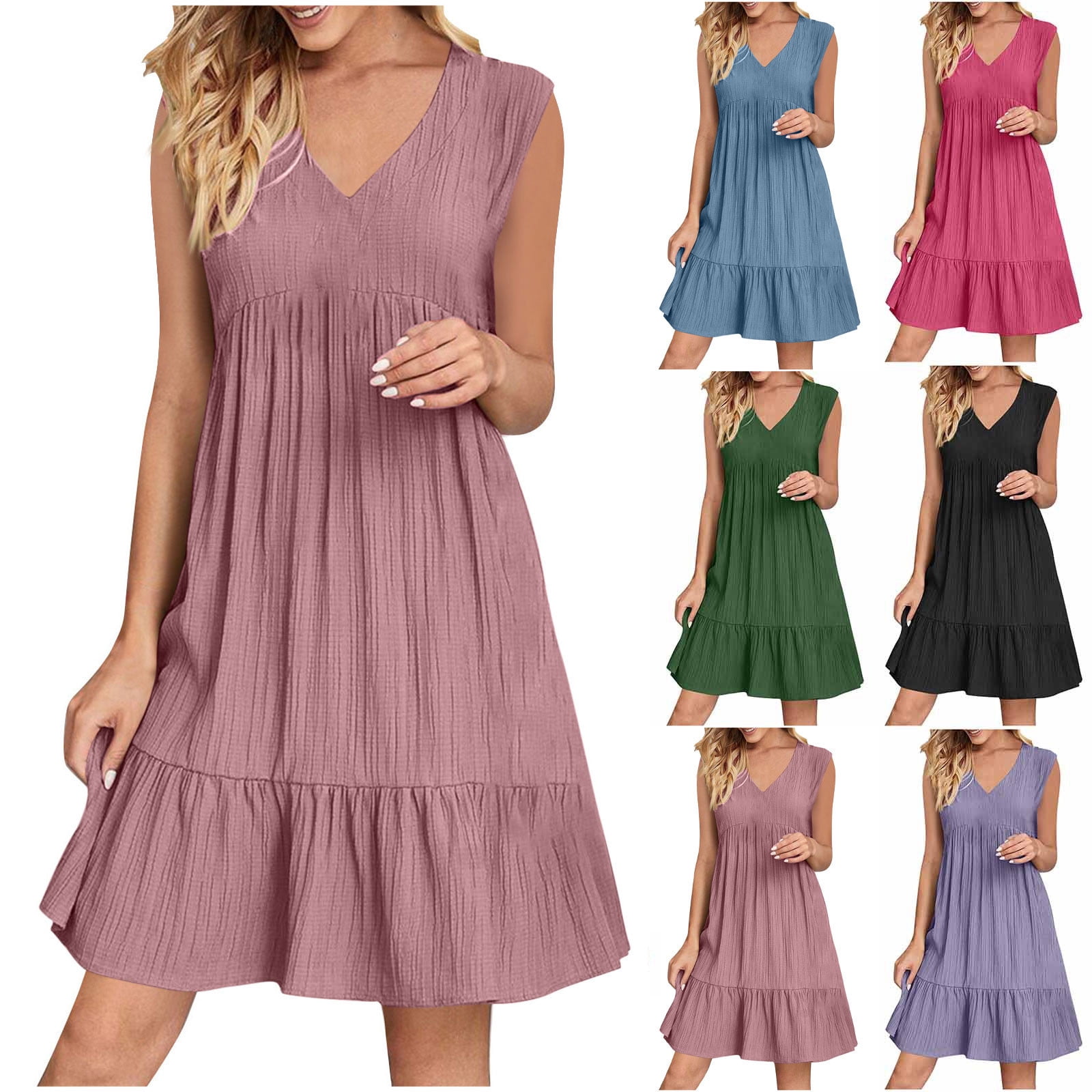 Xdegoge Casual Red Dress for Women V Neck Casual Dress Midi Loose Plus ...