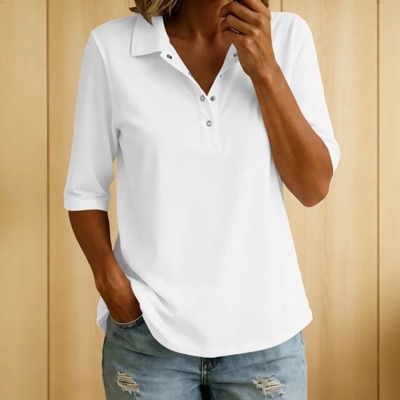 Xdegoge Cotton Linen Tops for Women Short Sleeve Collared Button Down ...