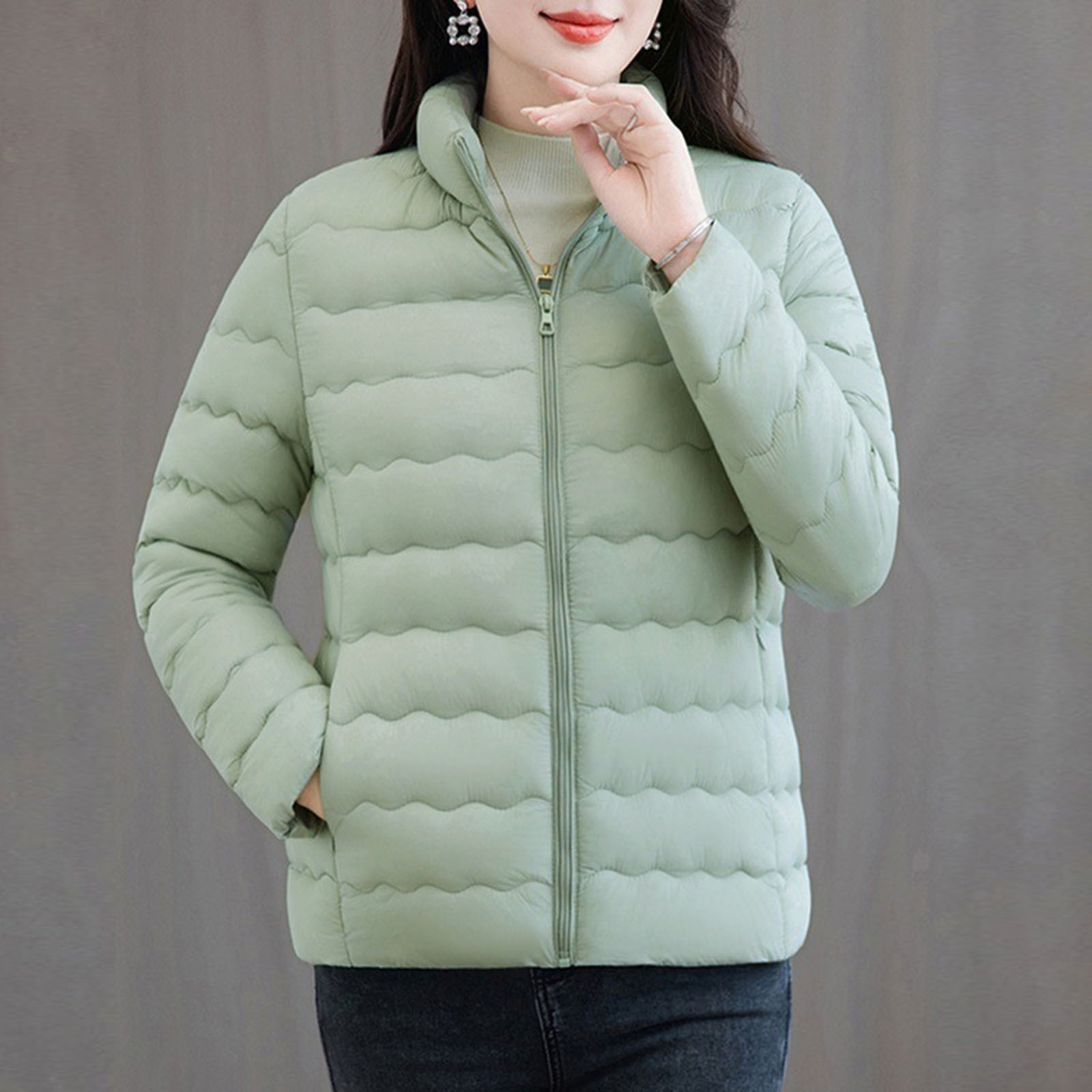 Xdegoge Cropped Puffer Jackets Women Plu Size Lightweight Stand Neck ...