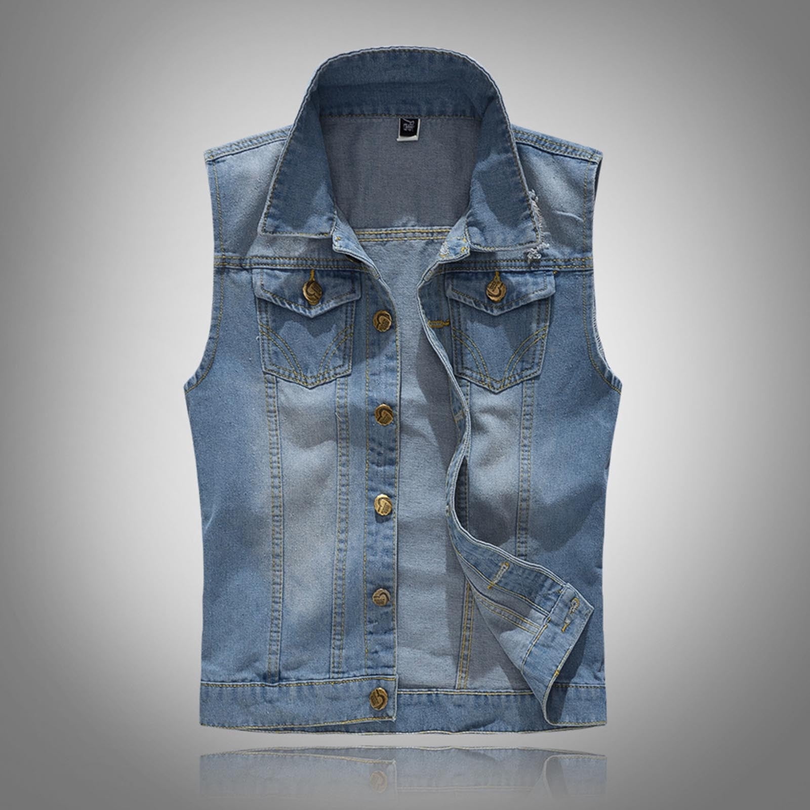 Xdegoge Denim Vest for Men Lapel Sleeveless Coat Casual Fashion Loose ...