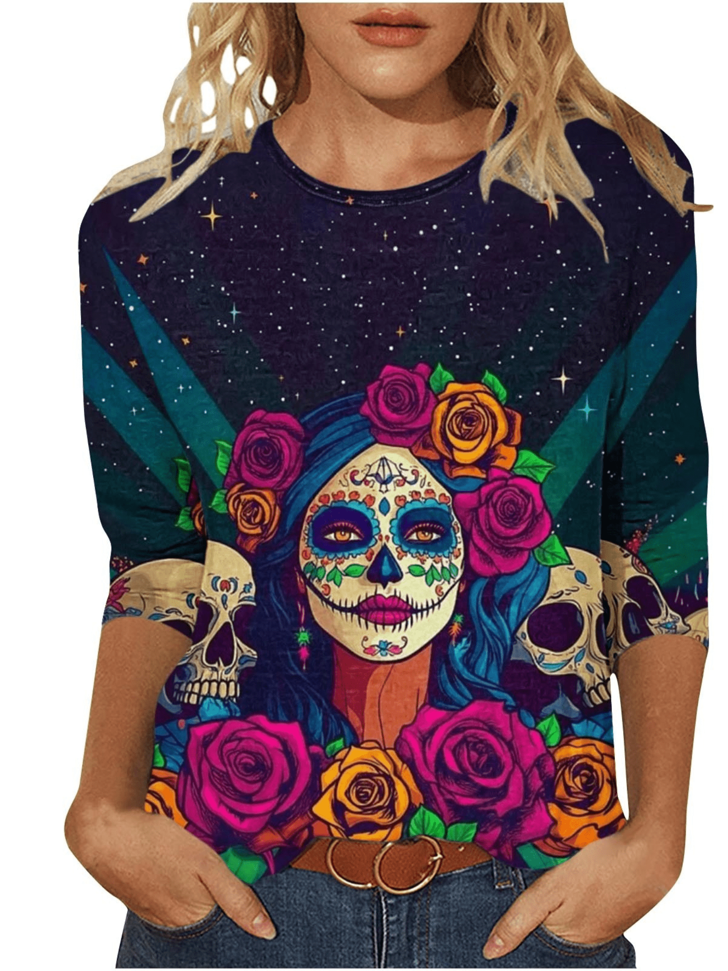 Xdegoge Dia De Los Muertos Shirt Women Day of The Dead Shirts Mexico ...