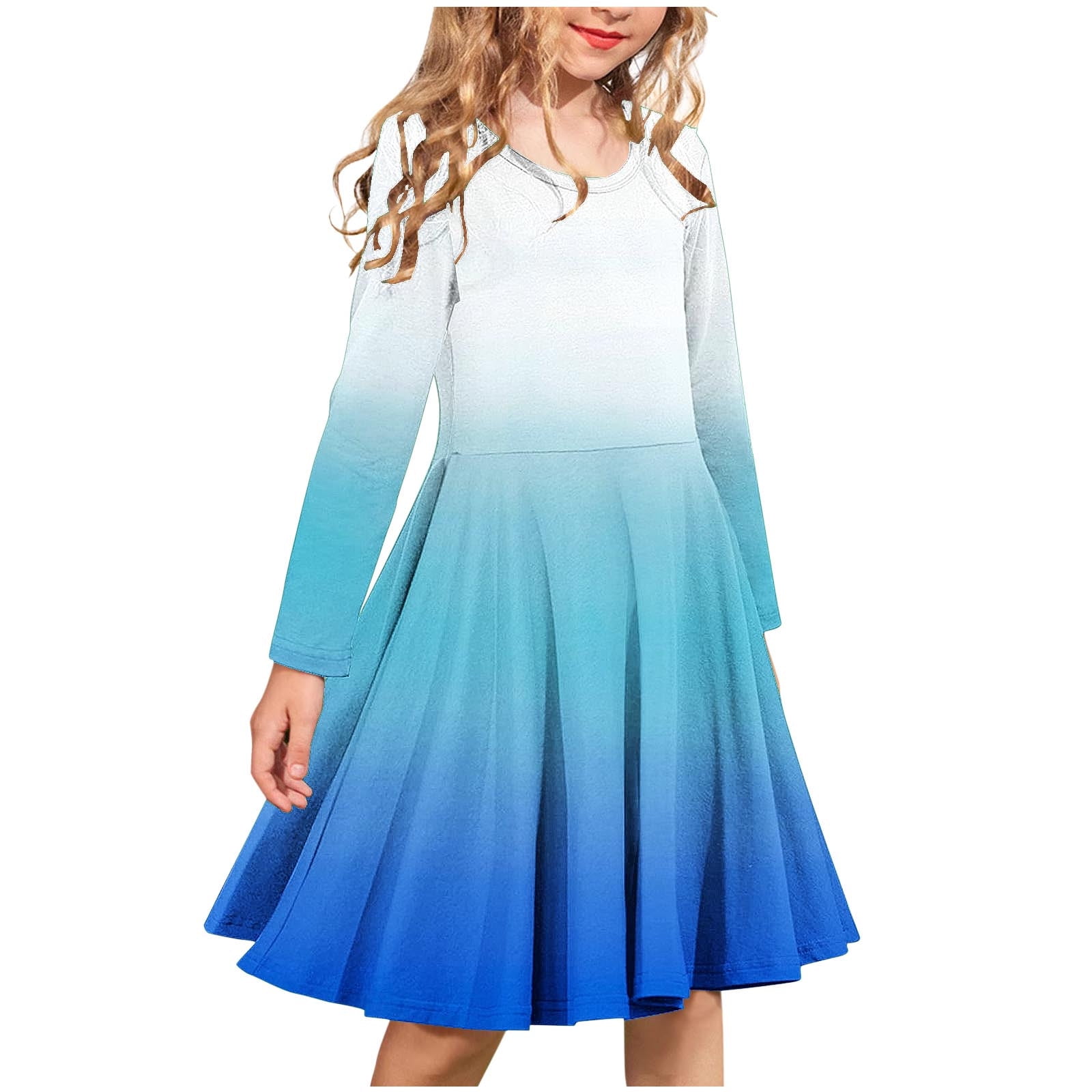 Xdegoge Dress for Girls 10-12 Long Sleeve Gradient Color Spring Summer ...