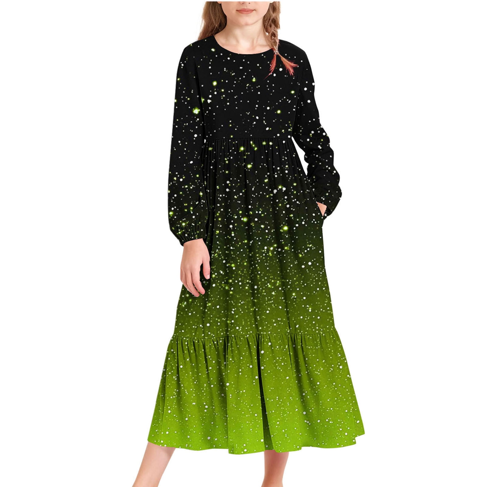 Xdegoge Dress for Girls Star Print Long Sleeve Maxi Dress with Tiered ...