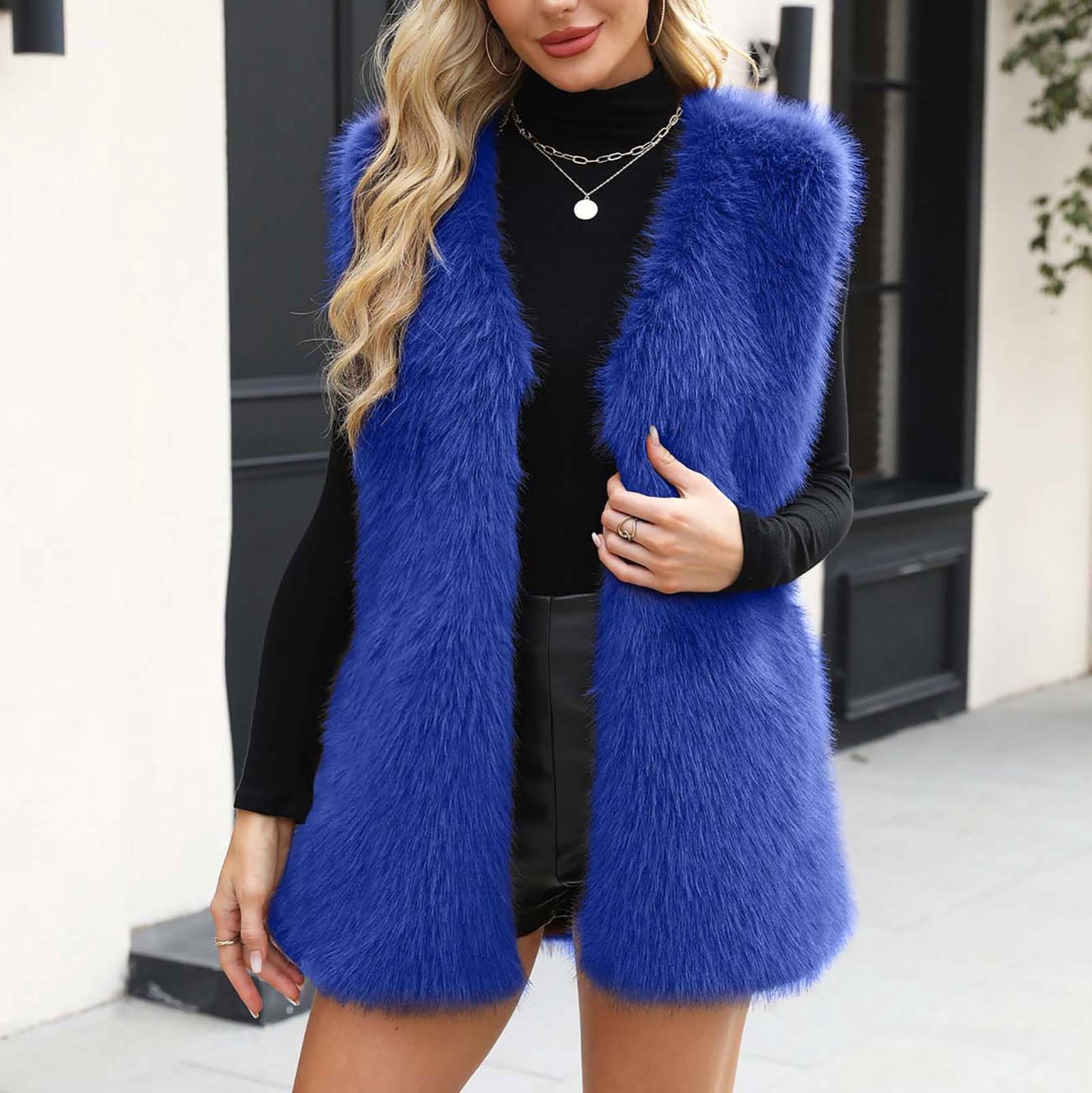 Xdegoge Faux Fur Vests for Women Trendy 2025 Fluffy Warm Open Front ...