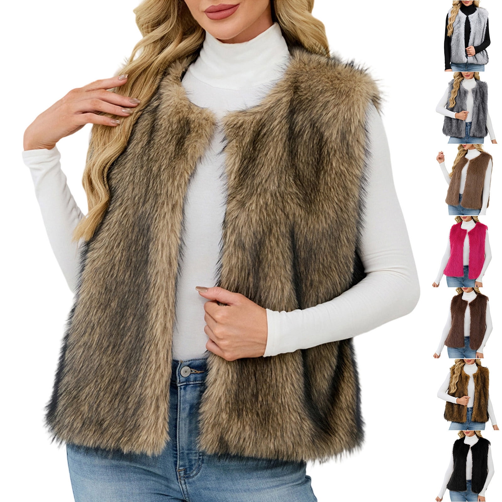 Xdegoge Faux Fur Vests for Women Trendy 2025 Fluffy Warm Open Front ...