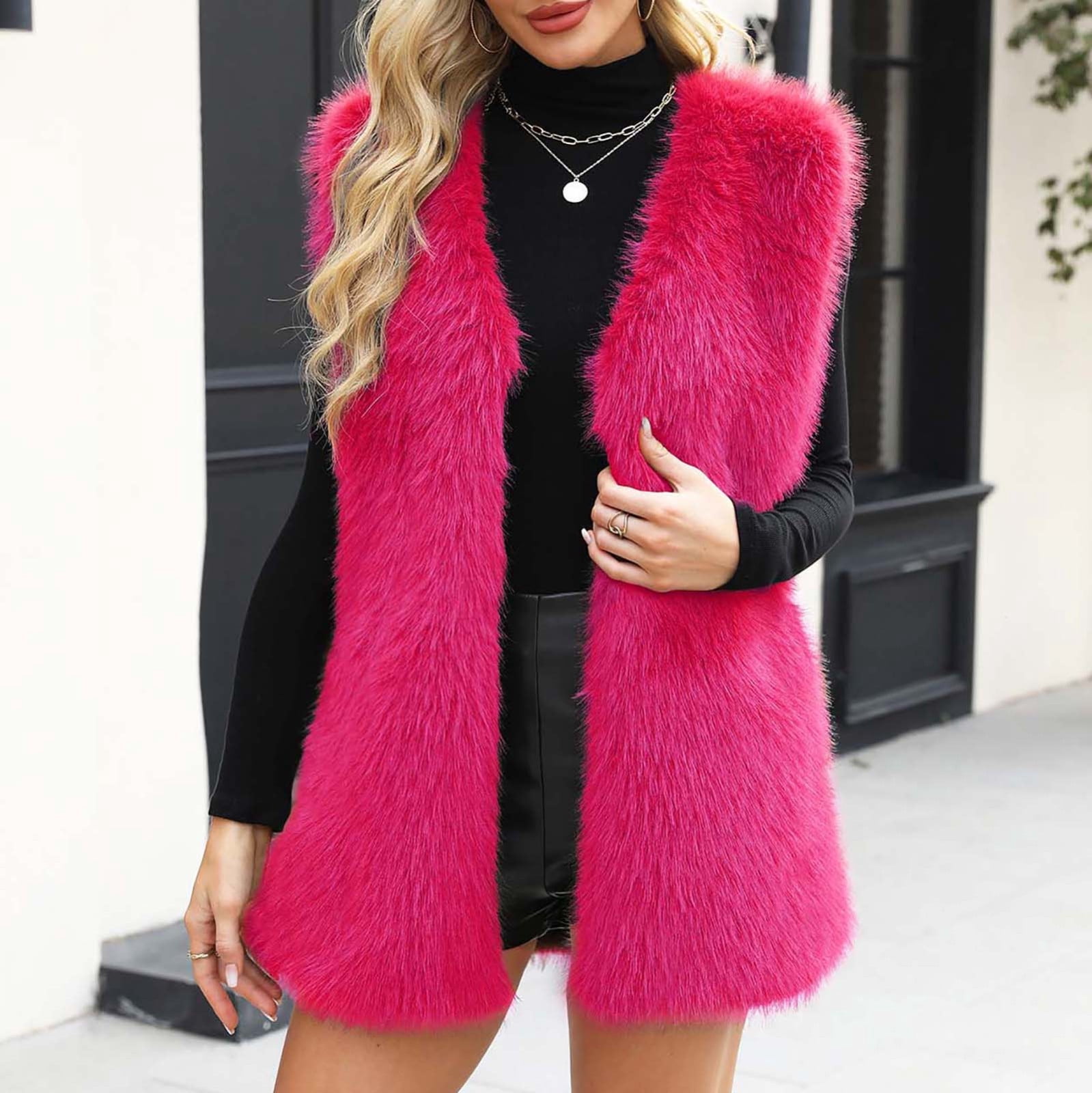 Xdegoge Faux Fur Vests for Women Trendy 2025 Fluffy Warm Open Front ...
