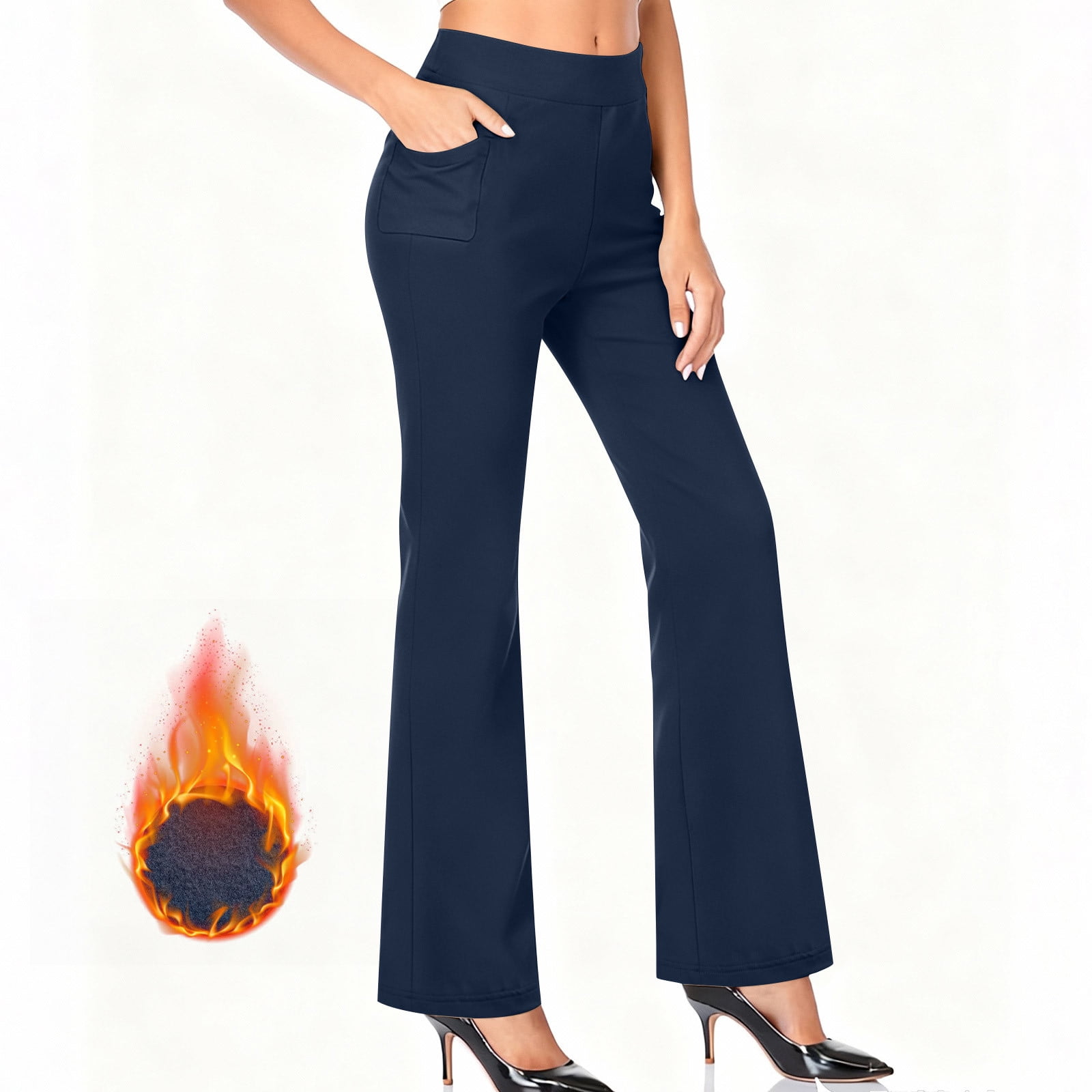 Xdegoge Flare Pants for Women Fleece Lined High Waisted with Pockets ...