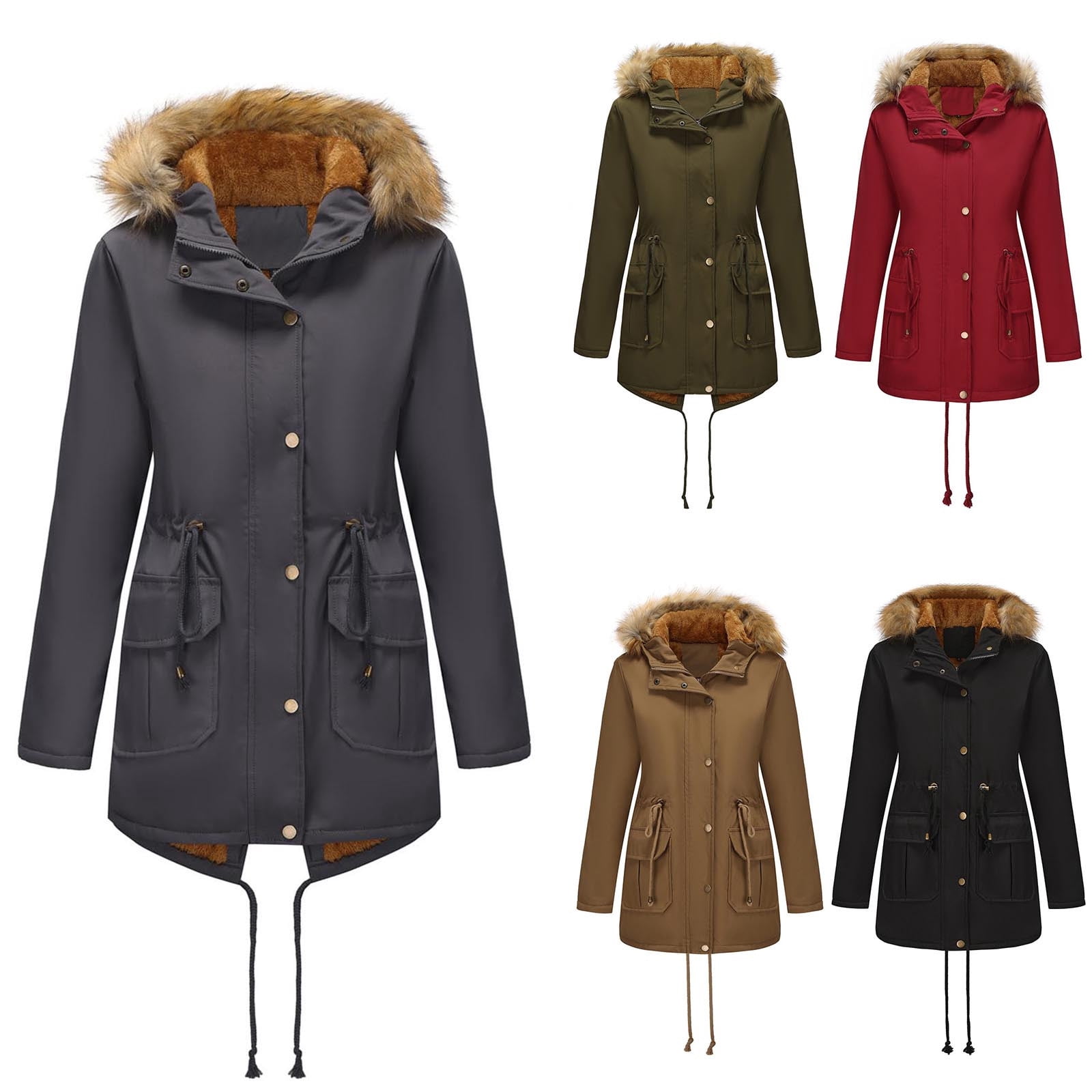 Xdegoge Fleece Lined Jackets for Women Long Sleeve Button Down Hidden ...